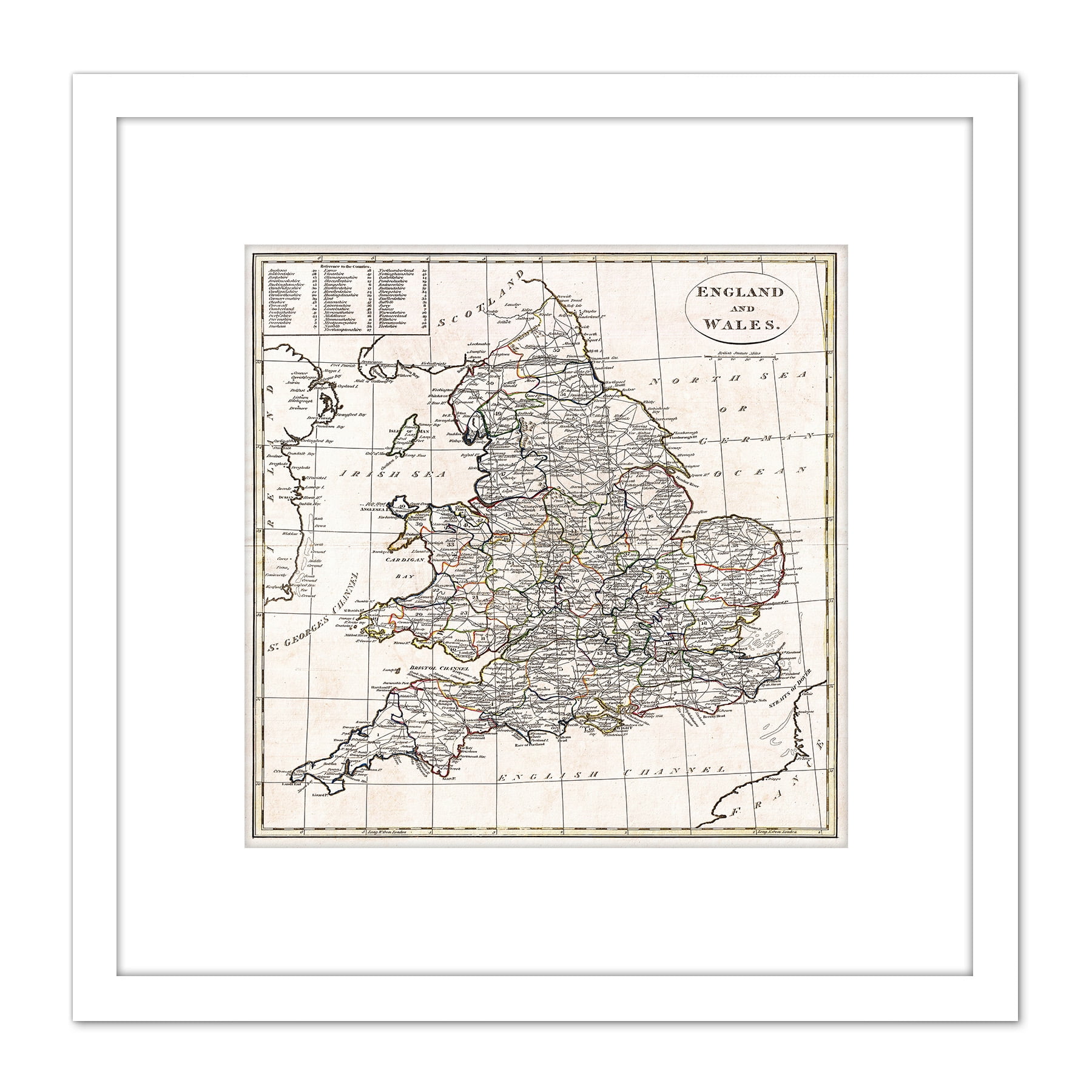 Map Antique 1799 Cruttwell England Historic Replica 8X8 Inch Square ...
