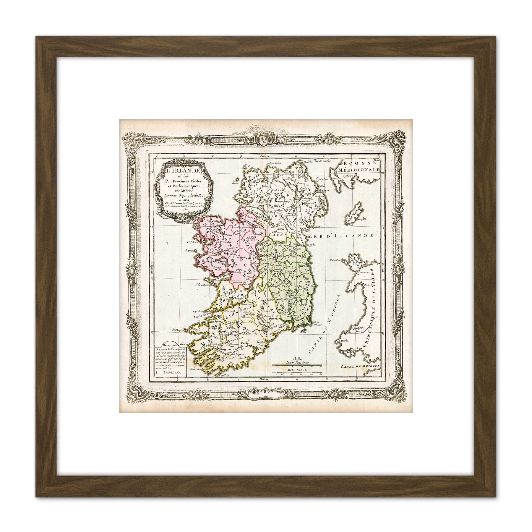 Map Antique De La Tour 1766 Ireland Historic Replica 8X8 Inch Square ...