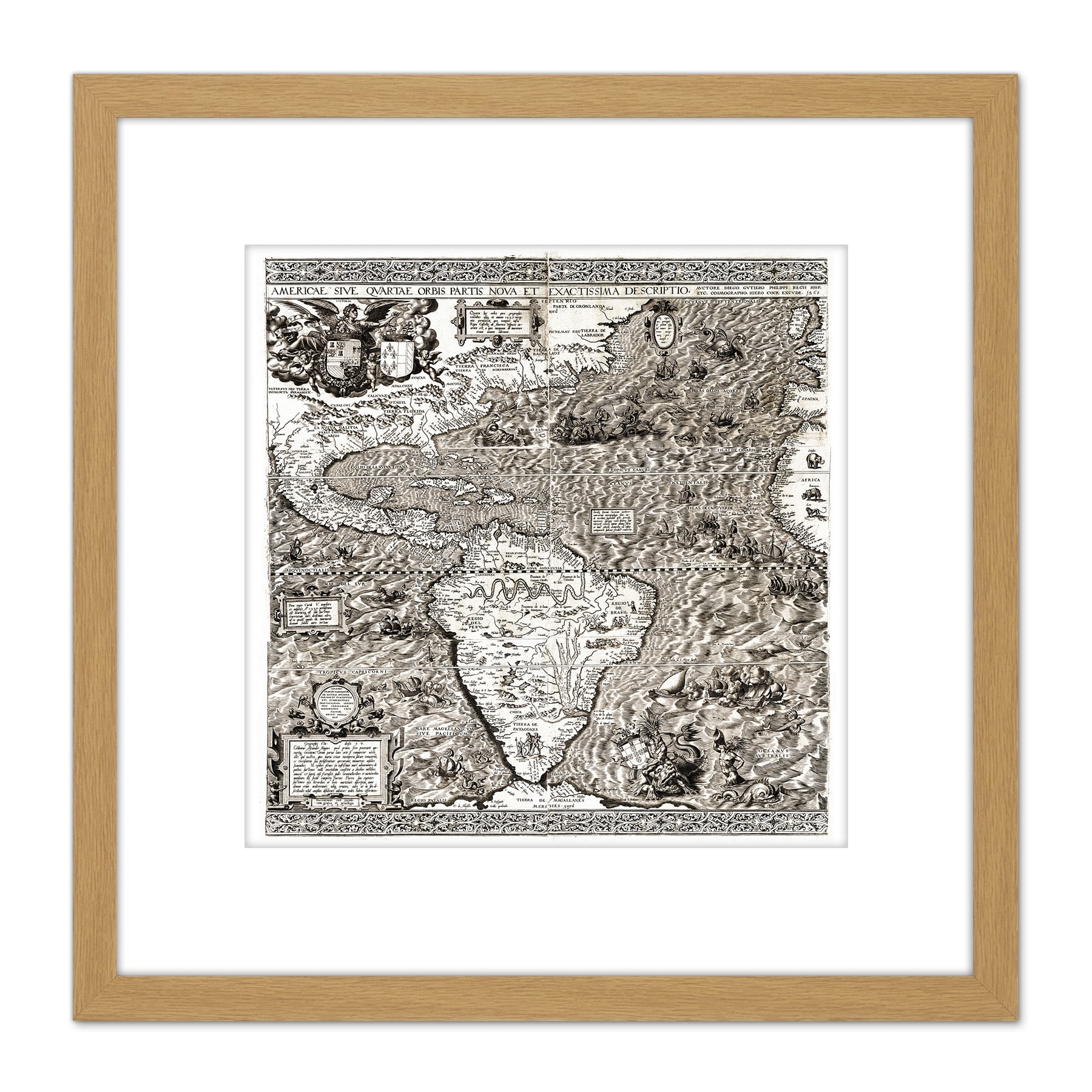 Map Antique Gutierrez 1562 Americas Atlantic Replica 8X8 Inch Square ...