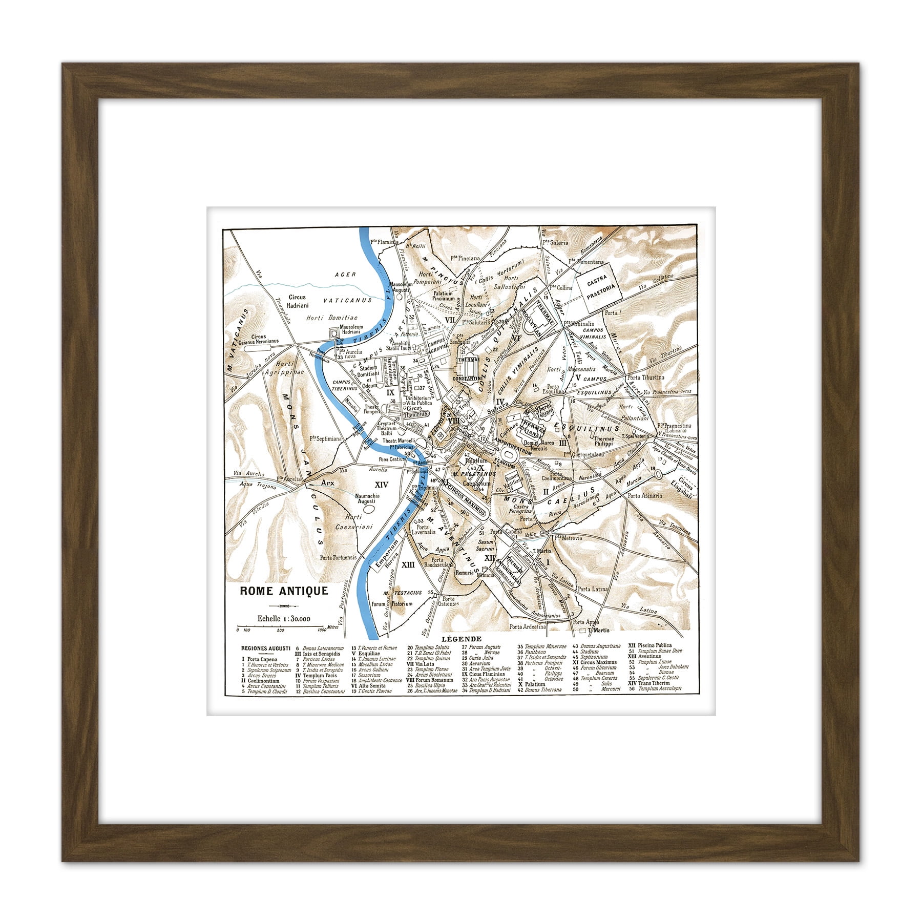 Map Antique Historic 1870 Ancient Rome City Plan Replica 8X8 Inch ...