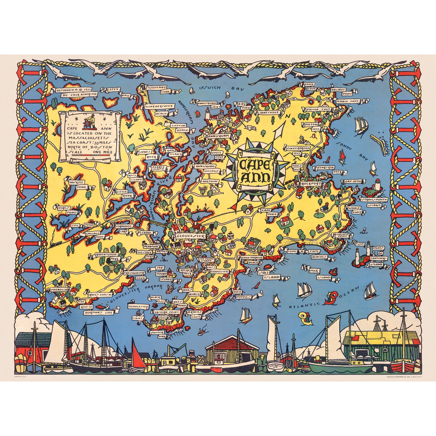 Map Atherton 1937 New York City Pictorial Extra Large XL Wall Art ...