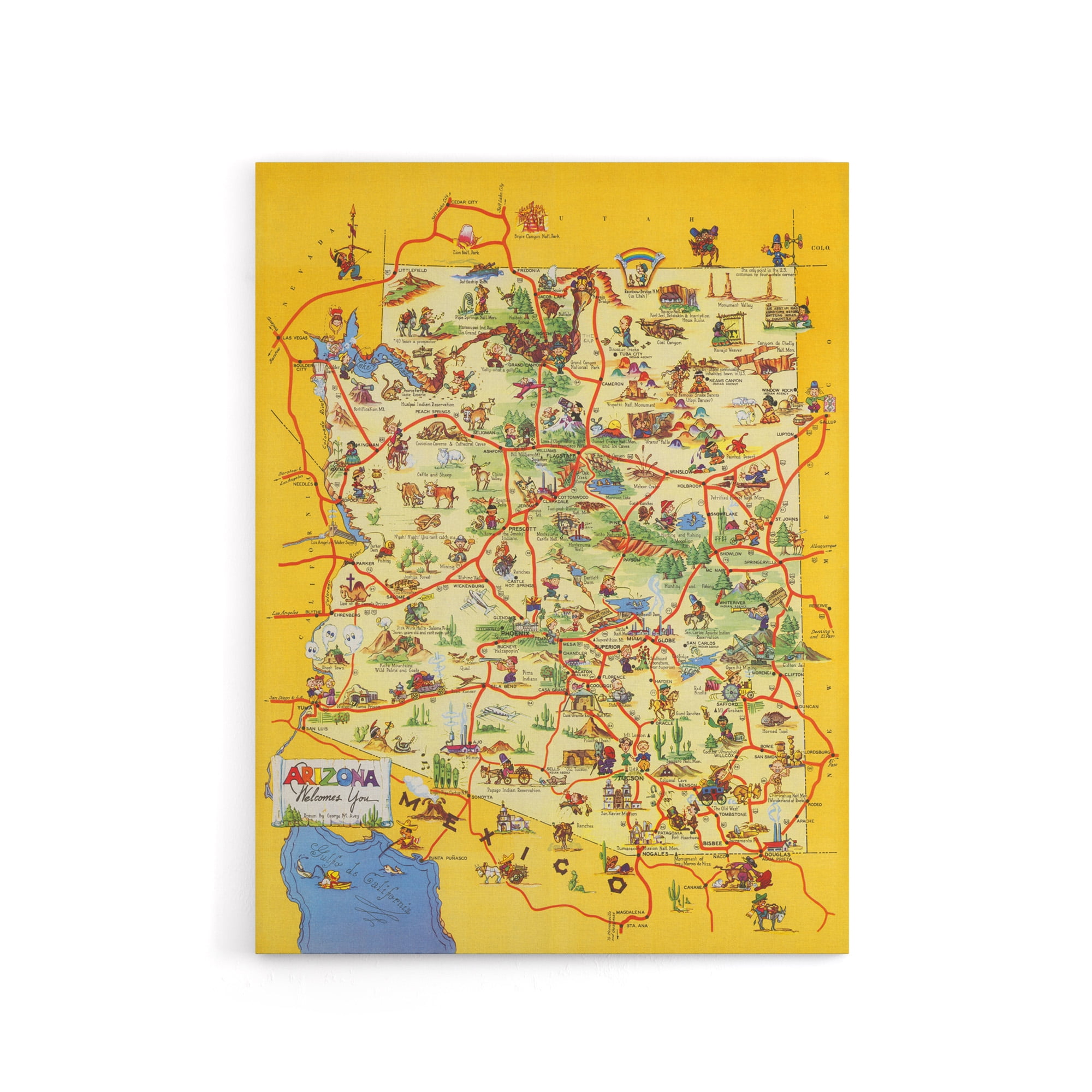 Map Avey 1942 Arizona Welcomes You Canvas Wall Art Print 18X24 ...