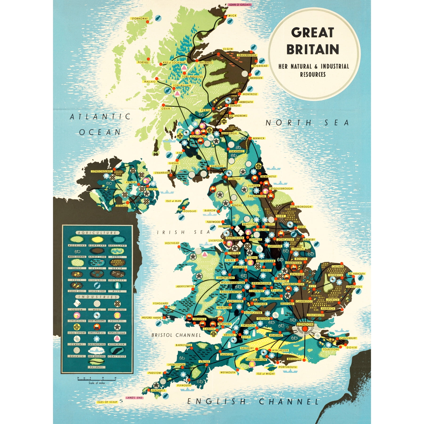 Map BIS 1945 United Kingdom UK Natural Resources Chart Extra Large XL ...