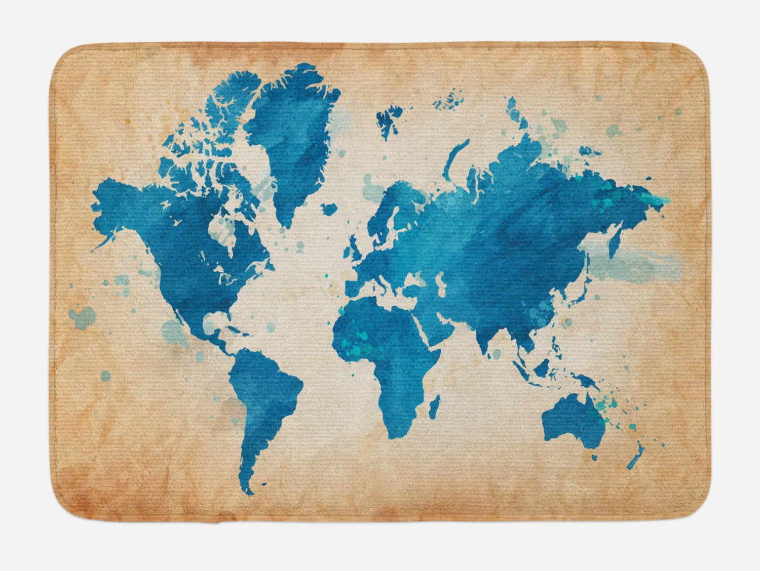 Map Bath Mat, Artistic Vintage World Map with Watercolor Brushstrokes ...
