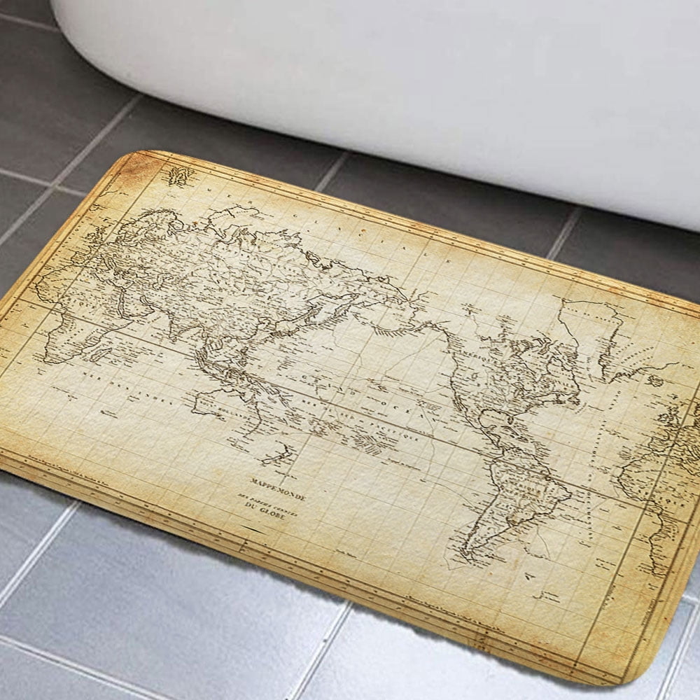 Map Bathroom Rugs, Black Asia Europe South City Topography Non-Slip ...