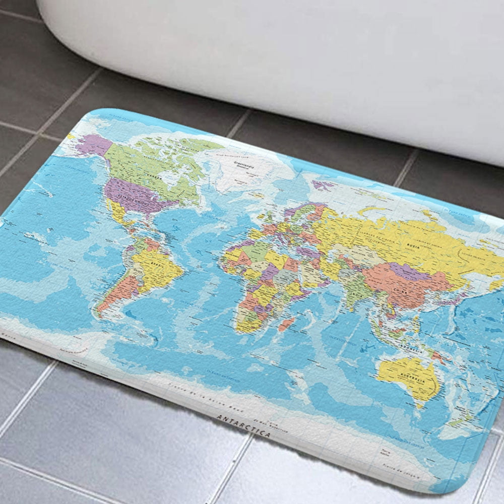 Map Bathroom Rugs, Black Asia Europe South City Topography Non-Slip ...