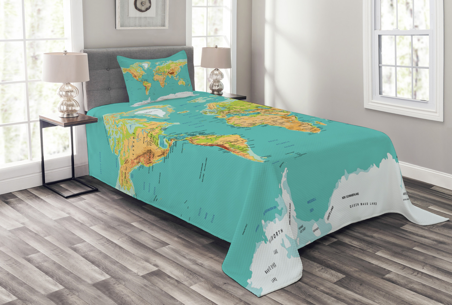 Map Bedspread, Map of The World Geography Continents and Countries ...