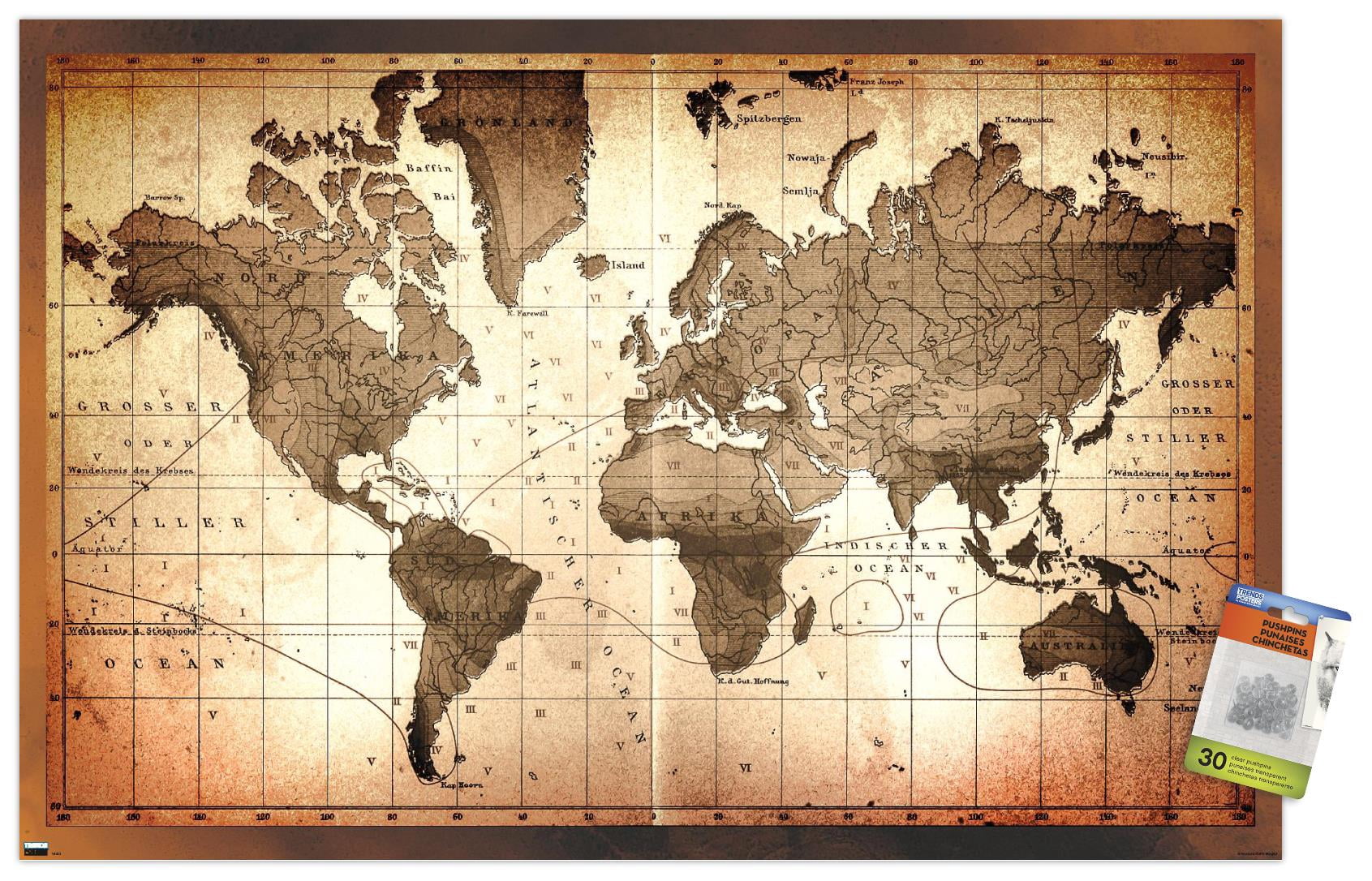 Map - Brown Wall Poster with Push Pins, 22.375" x 34" - Walmart.com