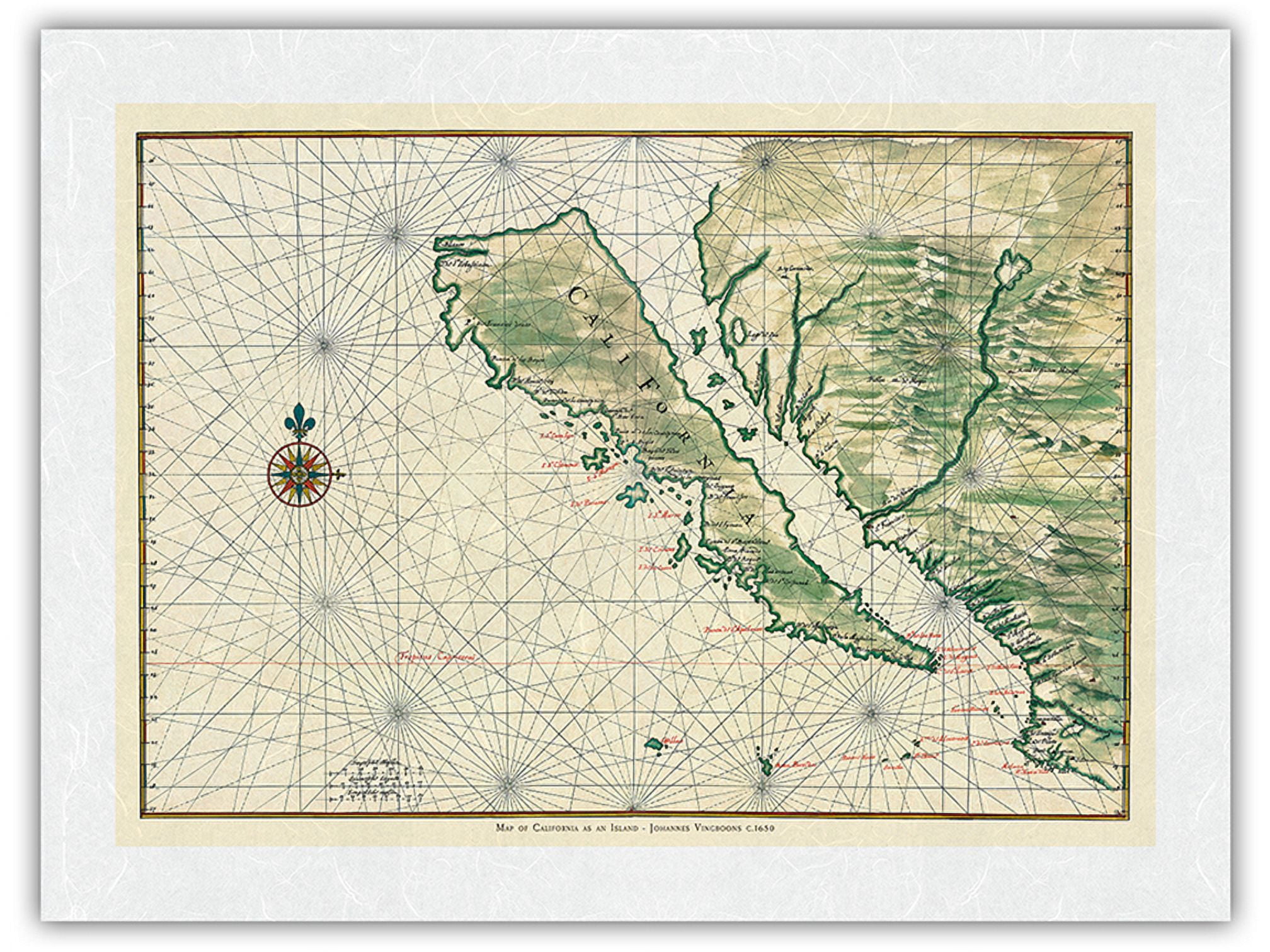 Map of California as an Island - Baja California Peninsula - Vintage ...