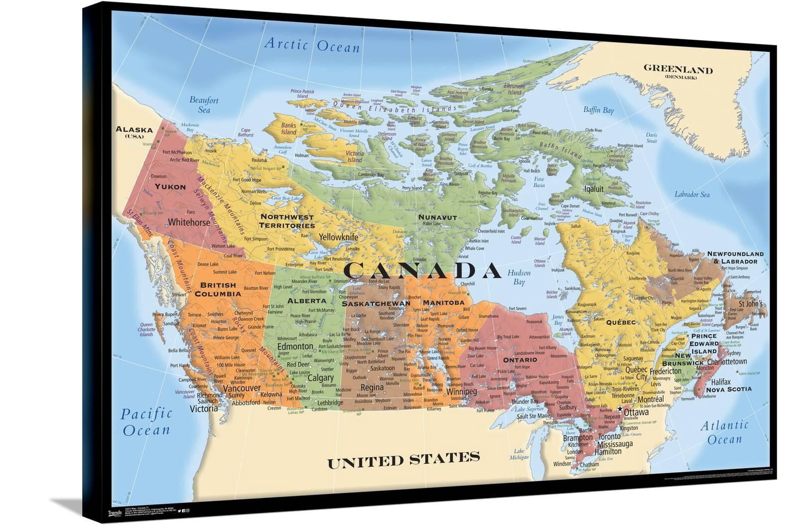 Map - Canada Canvas Wall Poster, 22.375" x 34" - Walmart.com