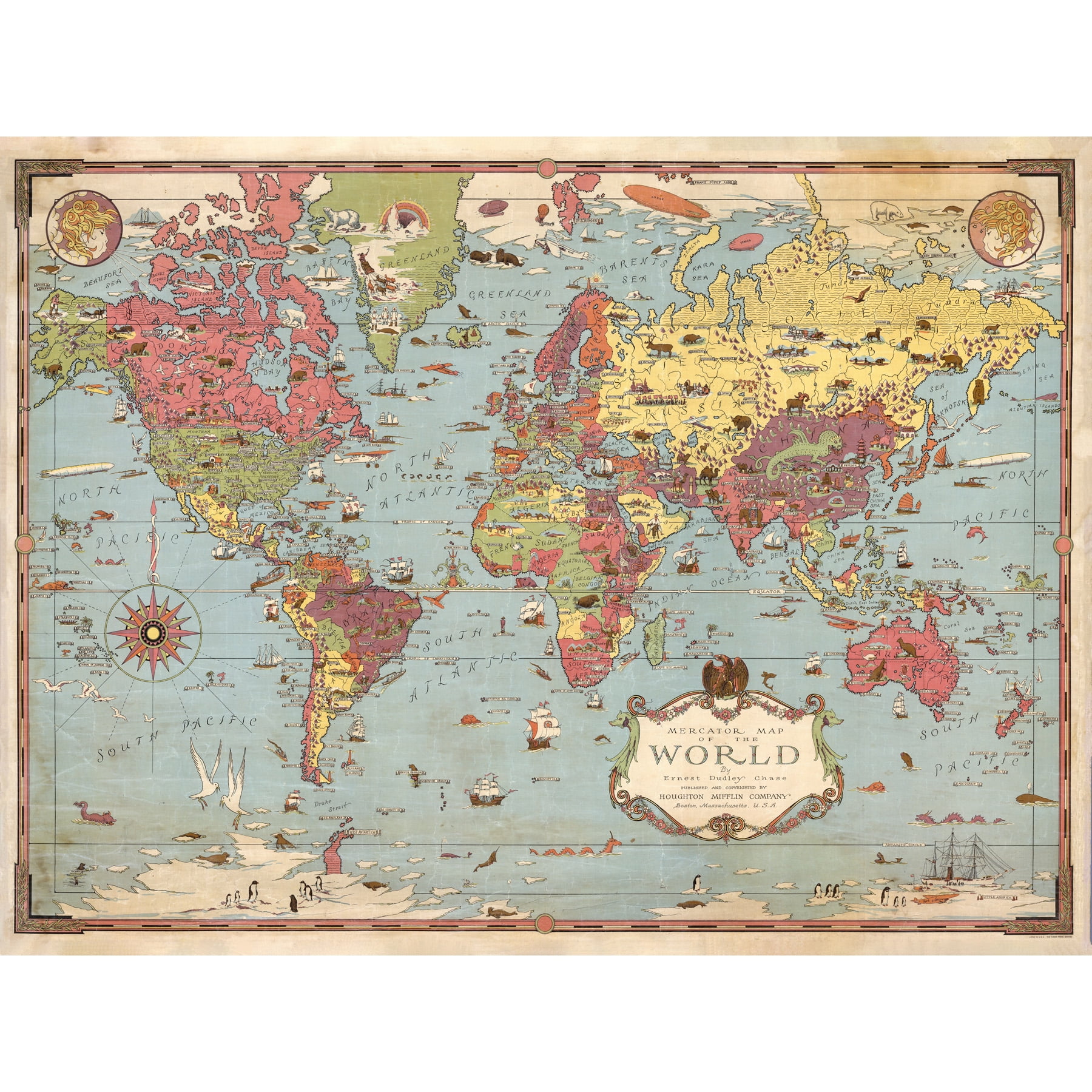 Map Chase 1931 Mercator World Pictorial Chart Extra Large XL Wall Art ...