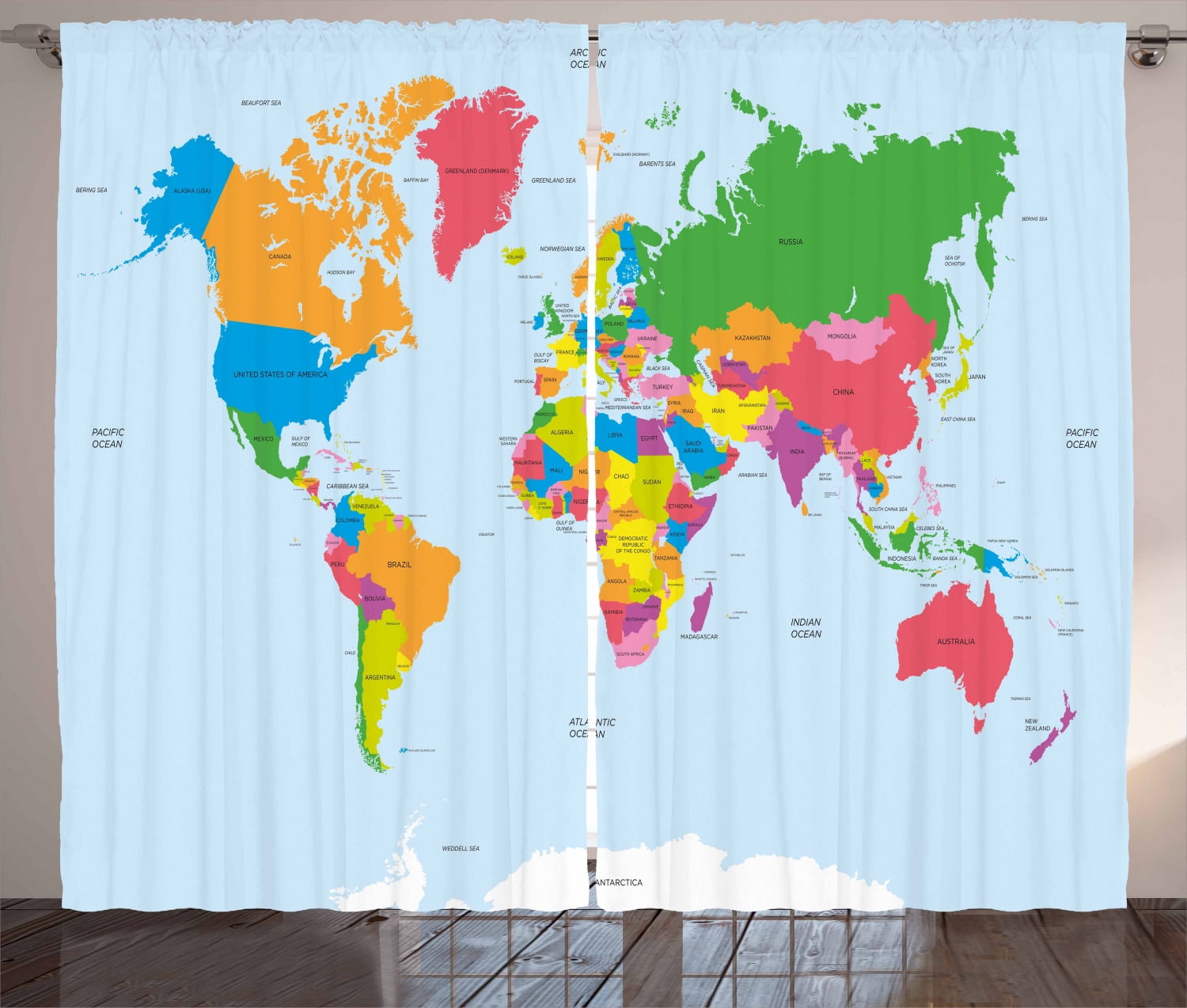 Ambesonne Map Curtains 2 Panel Set, Colorful Political World, 108" x 96 ...