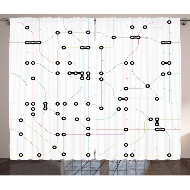 Ambesonne Map Curtains 2 Panel Set, Colorful Lines Metro Scheme, 108" x ...