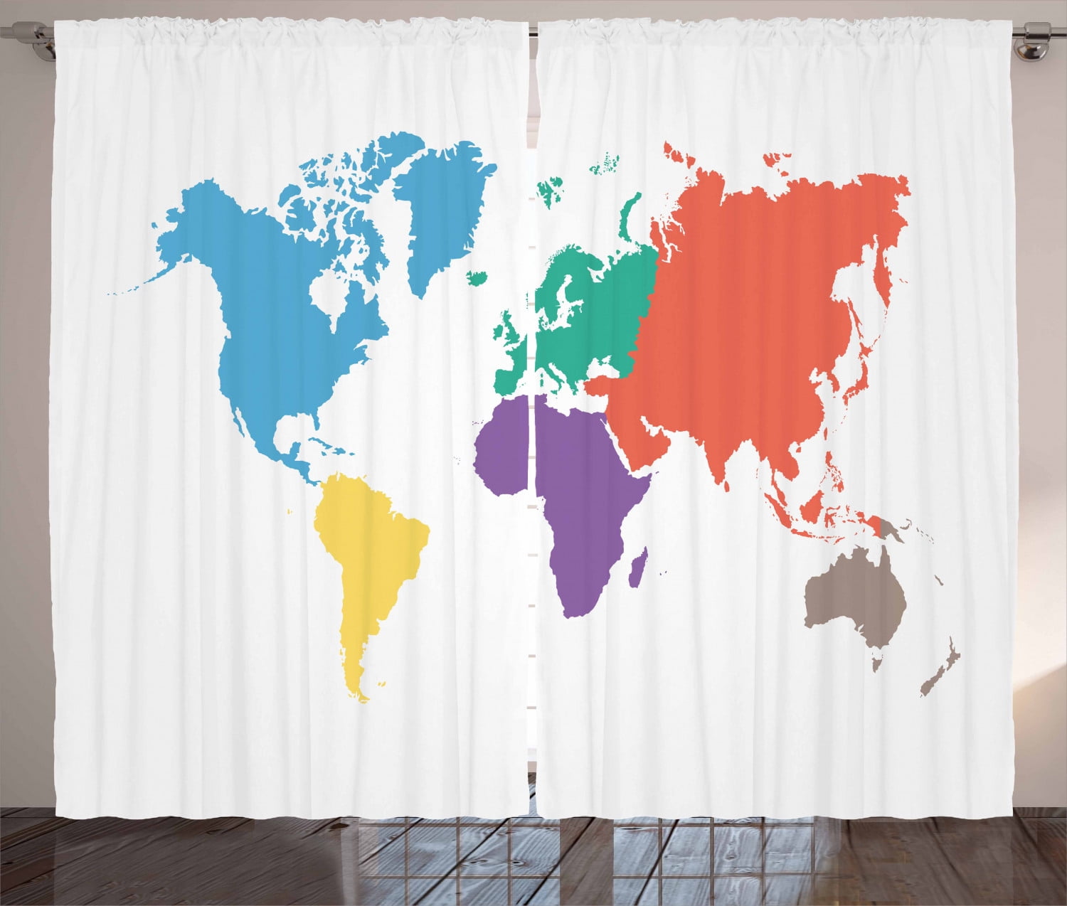 Ambesonne Map Curtains 2 Panel Set, World Global Continents, 108" x 96 ...