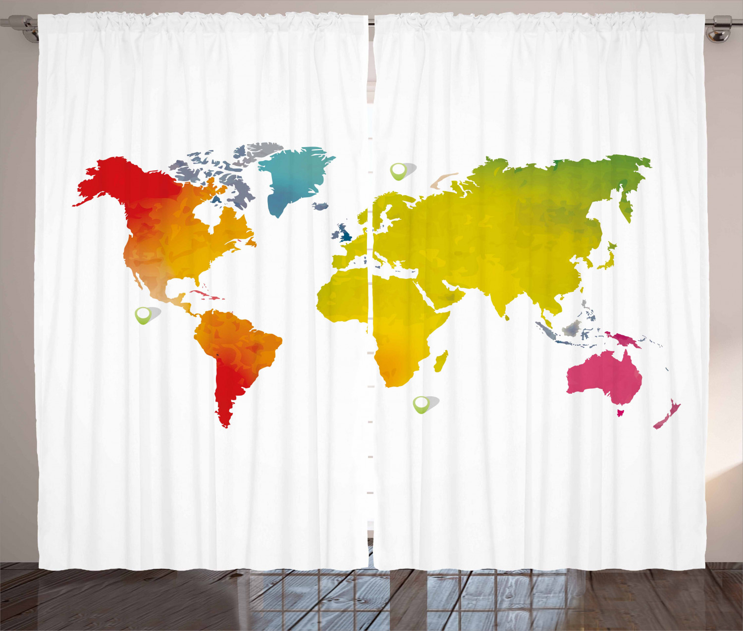 Ambesonne Map Curtains 2 Panel Set, Continents World Watercolor, 108" x ...
