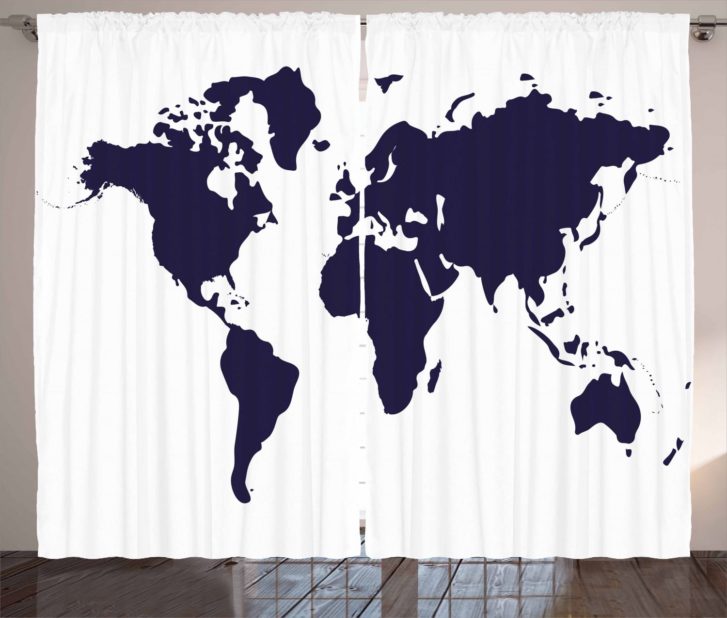 Ambesonne Map Curtains 2 Panel Set, Vivid Indigo World Graphic, 108" x ...