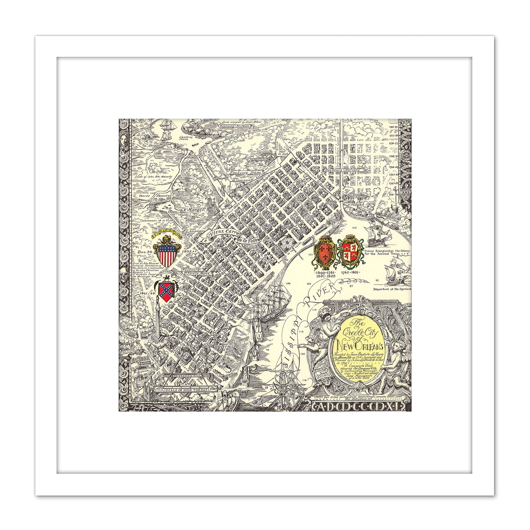 Map Curtis 1930 Creole City New Orleans 8X8 Inch Square Wooden Framed ...