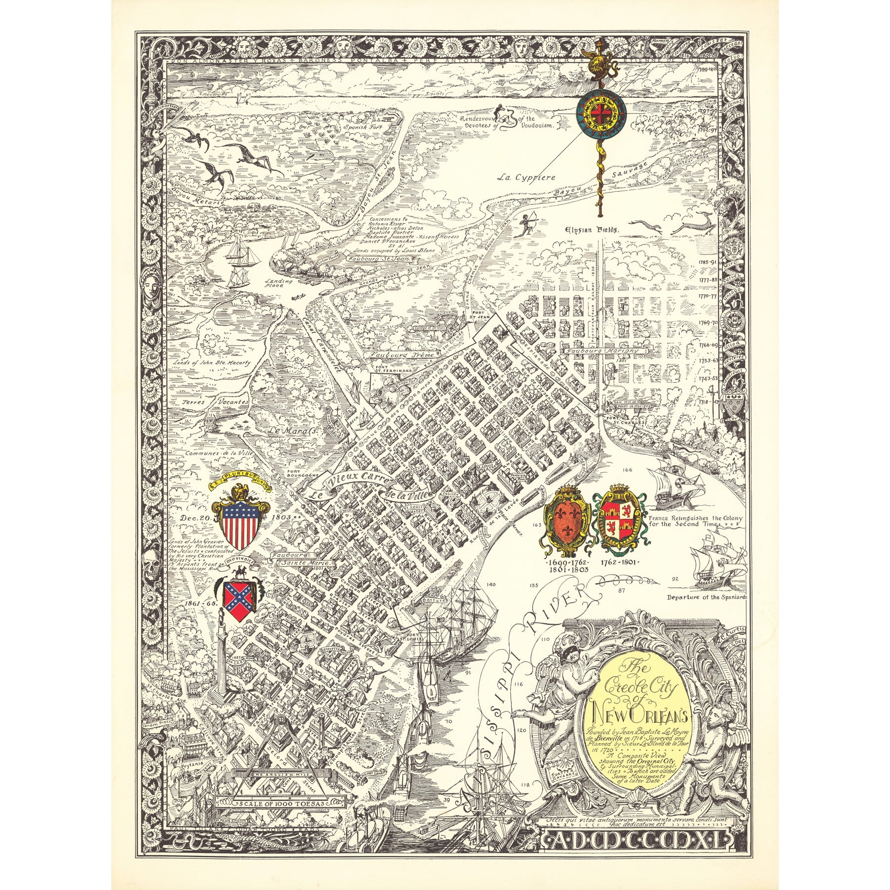 Map Curtis 1930 Creole City New Orleans Pictorial Extra Large XL Wall ...