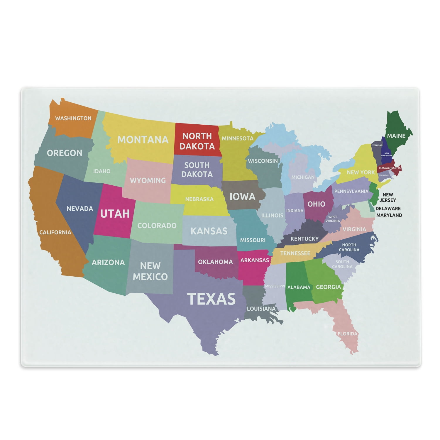 Map Cutting Board, USA Map with Name of States in Different Colors ...