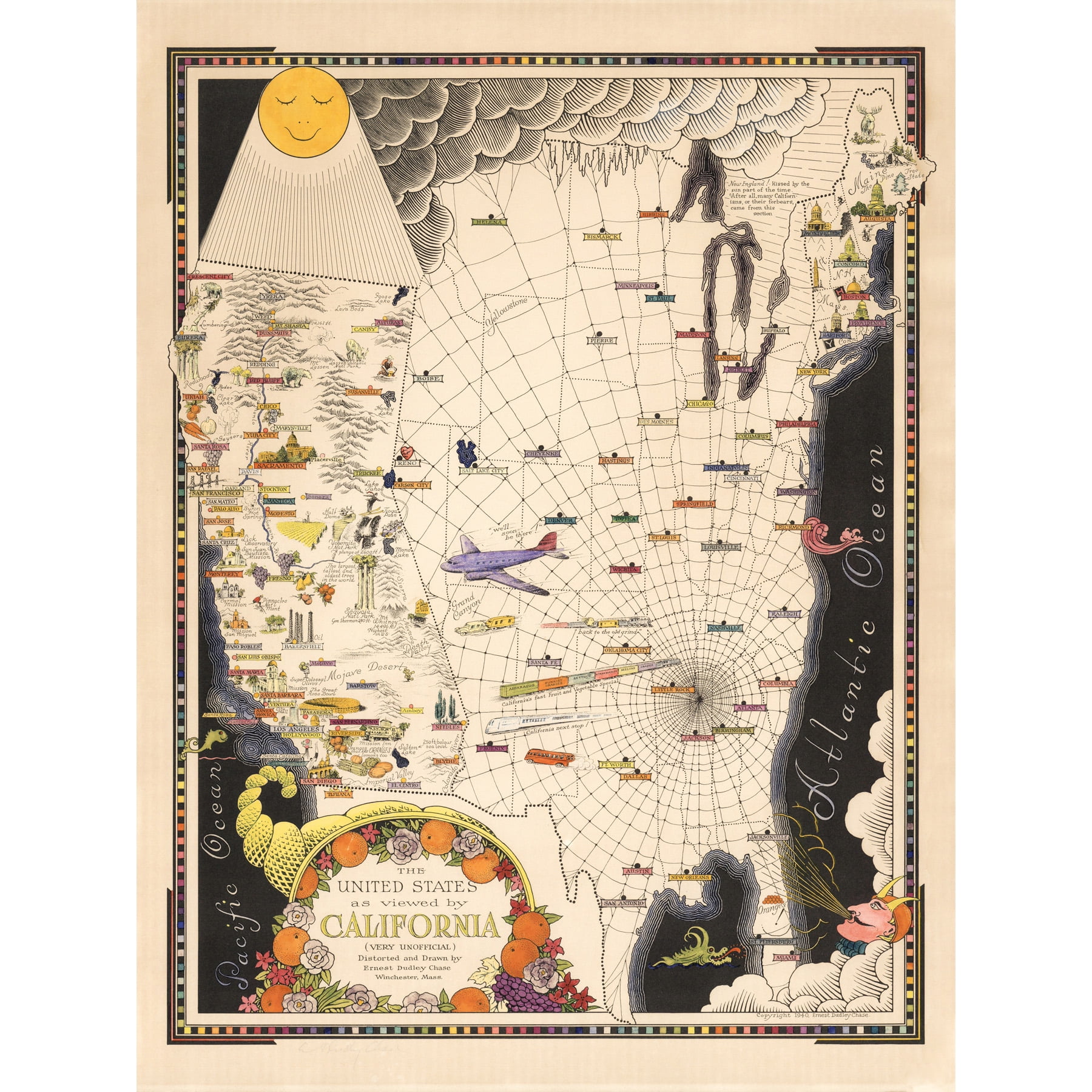 Map Ernest Dudley Chase 1940 Californian View Of USA Extra Large XL ...