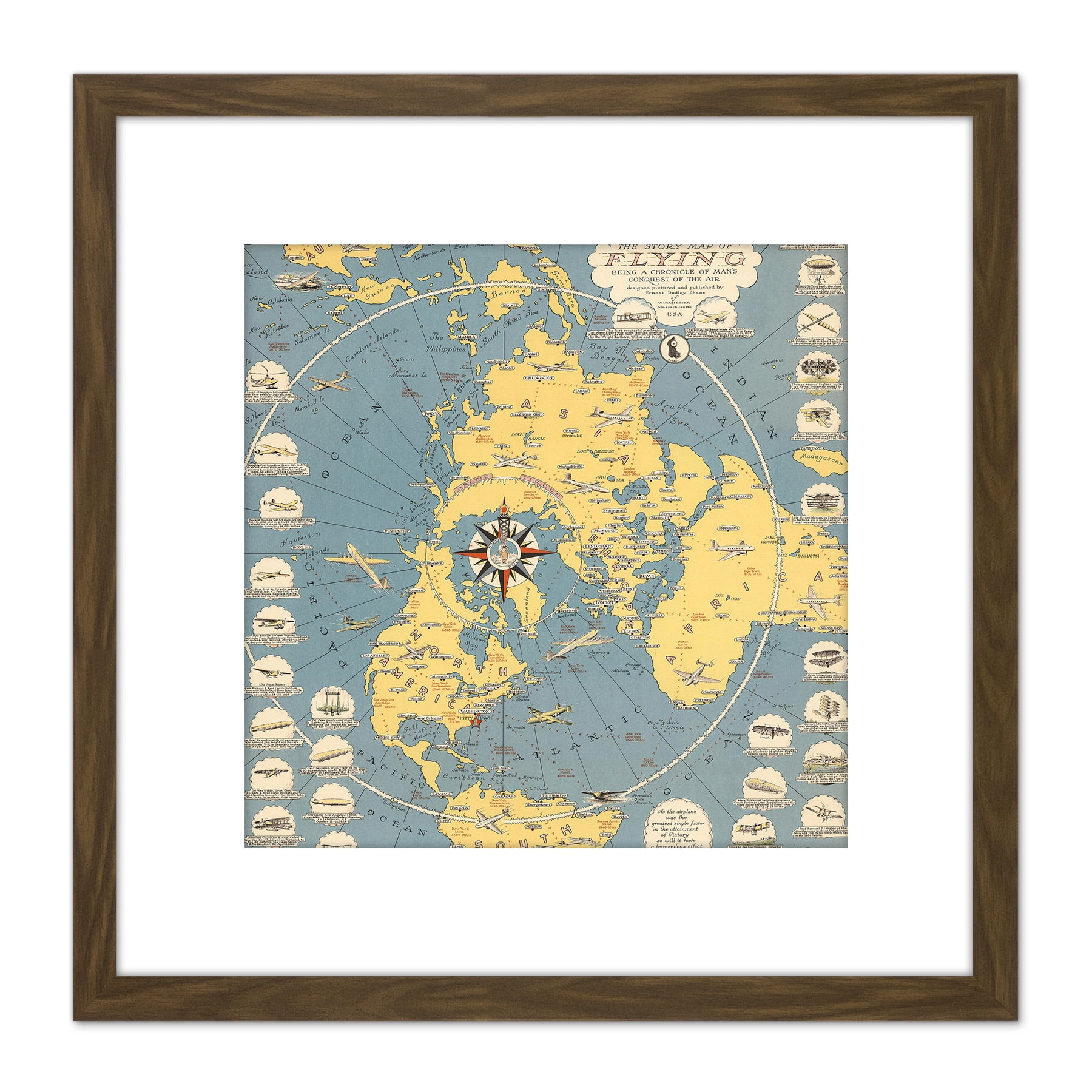 Map Ernest Dudley Chase 1942 Aviation Flying Aeroplanes 8X8 Inch Square ...