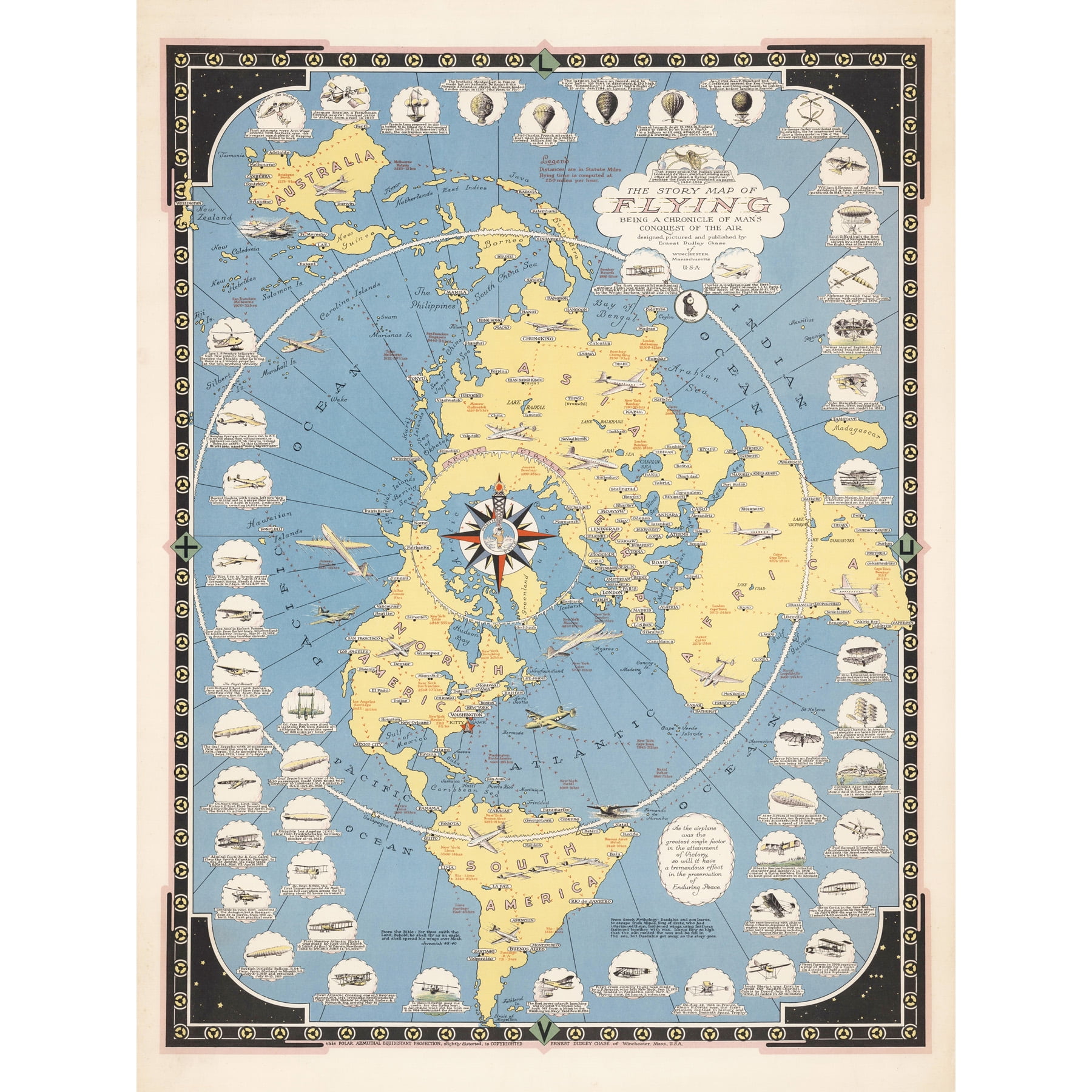 Map Ernest Dudley Chase 1942 Aviation Flying Aeroplanes Extra Large XL ...