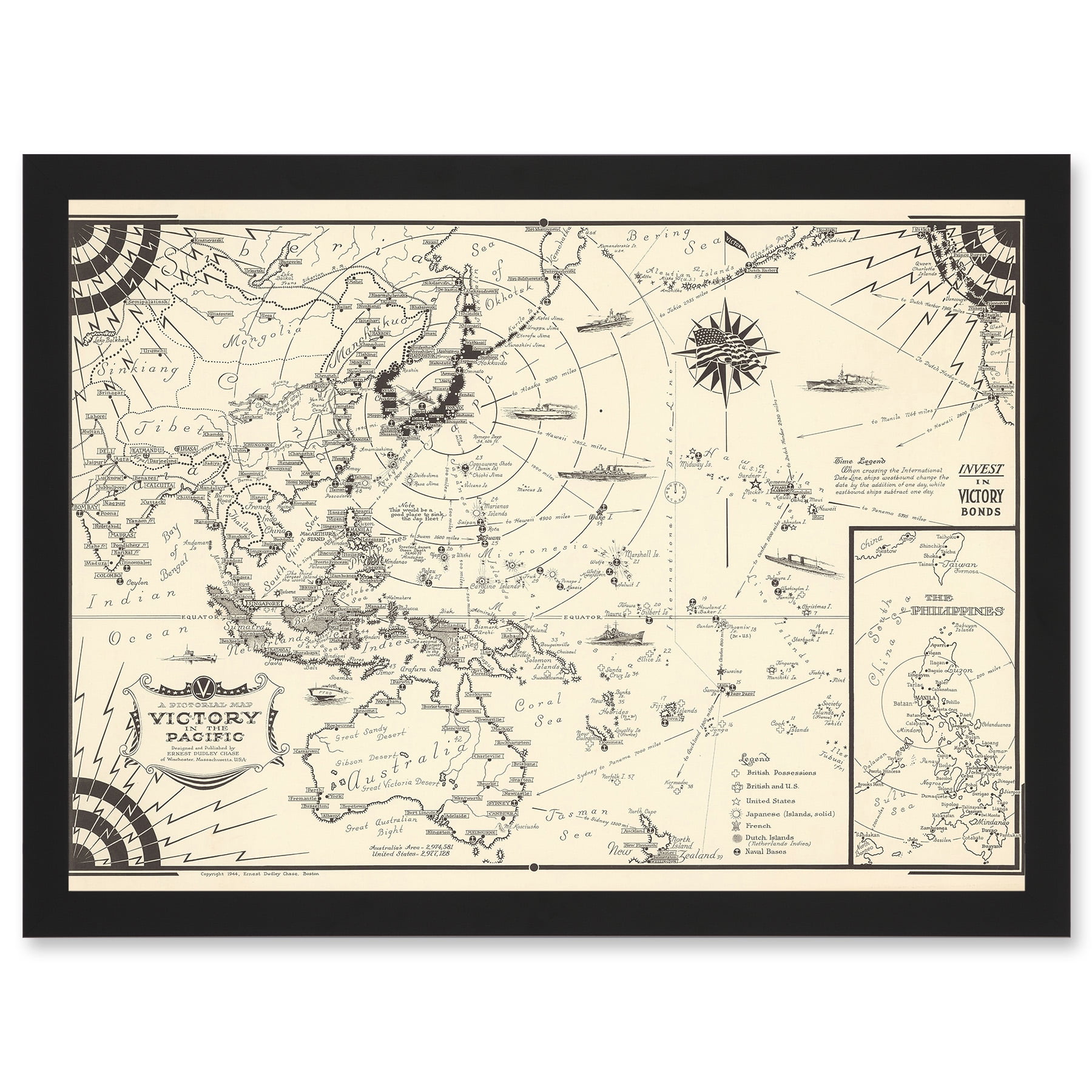 Map Ernest Dudley Chase 1944 Pacific Victory Japan World War 2 WWII ...