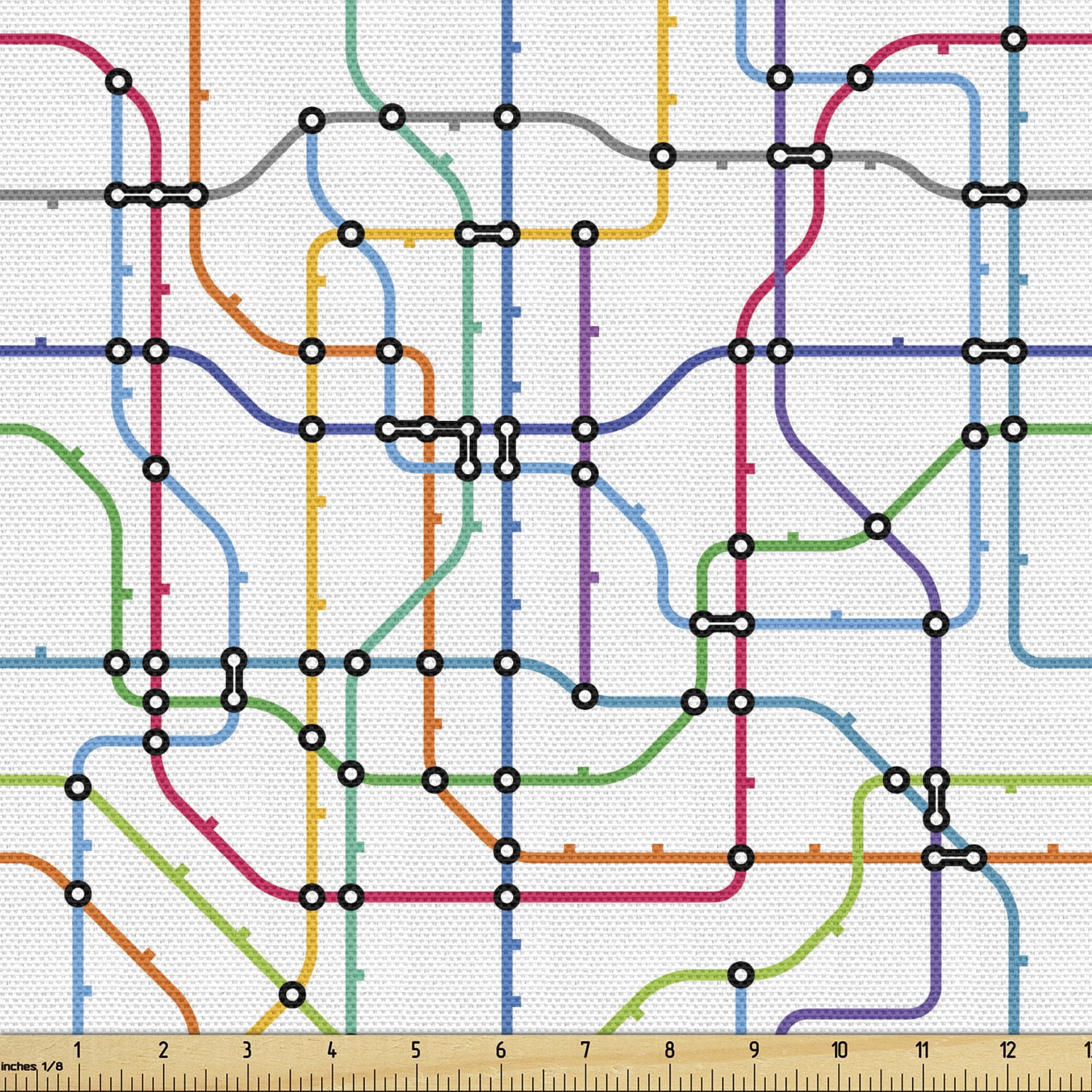 Ambesonne Map Fabric by the Yard Upholstery, Colorful Lines Metro ...