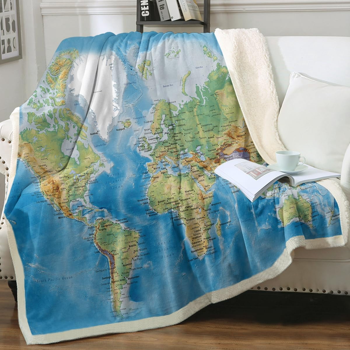 Map Fleece Blanket Blue Throw Blanket Soft Kids Throw Blanket Thick ...