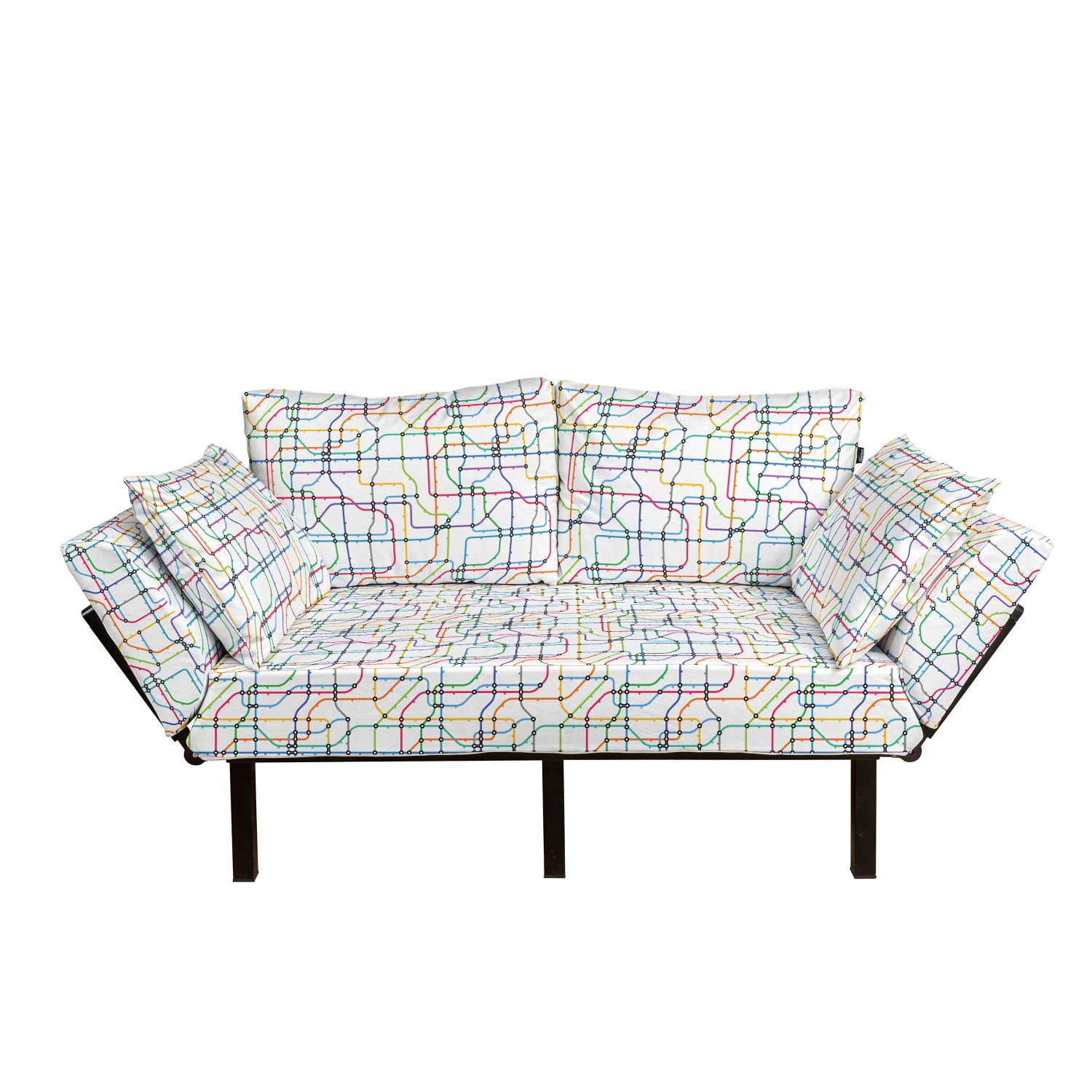 Map Futon Couch, Colorful Thin Lines Metro Scheme Transportation ...