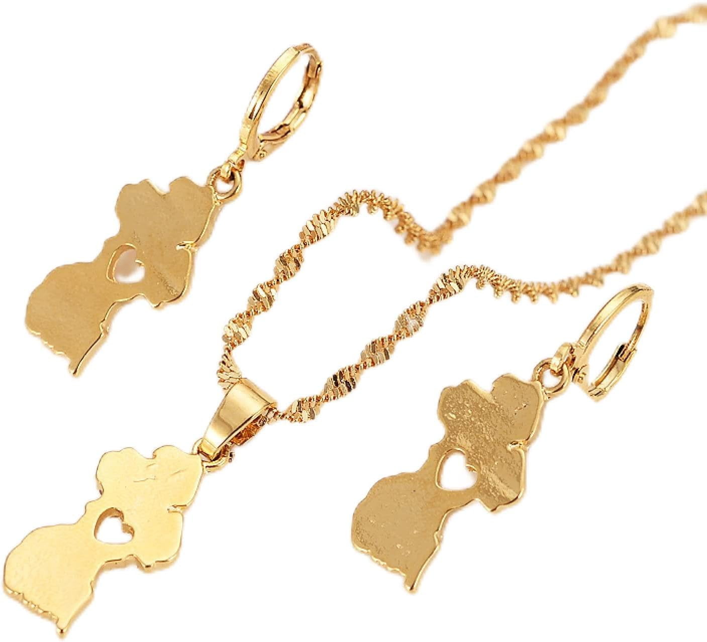 Map of Guyana Pendant Set - Necklace and Earrings Hip Hop Trendy ...