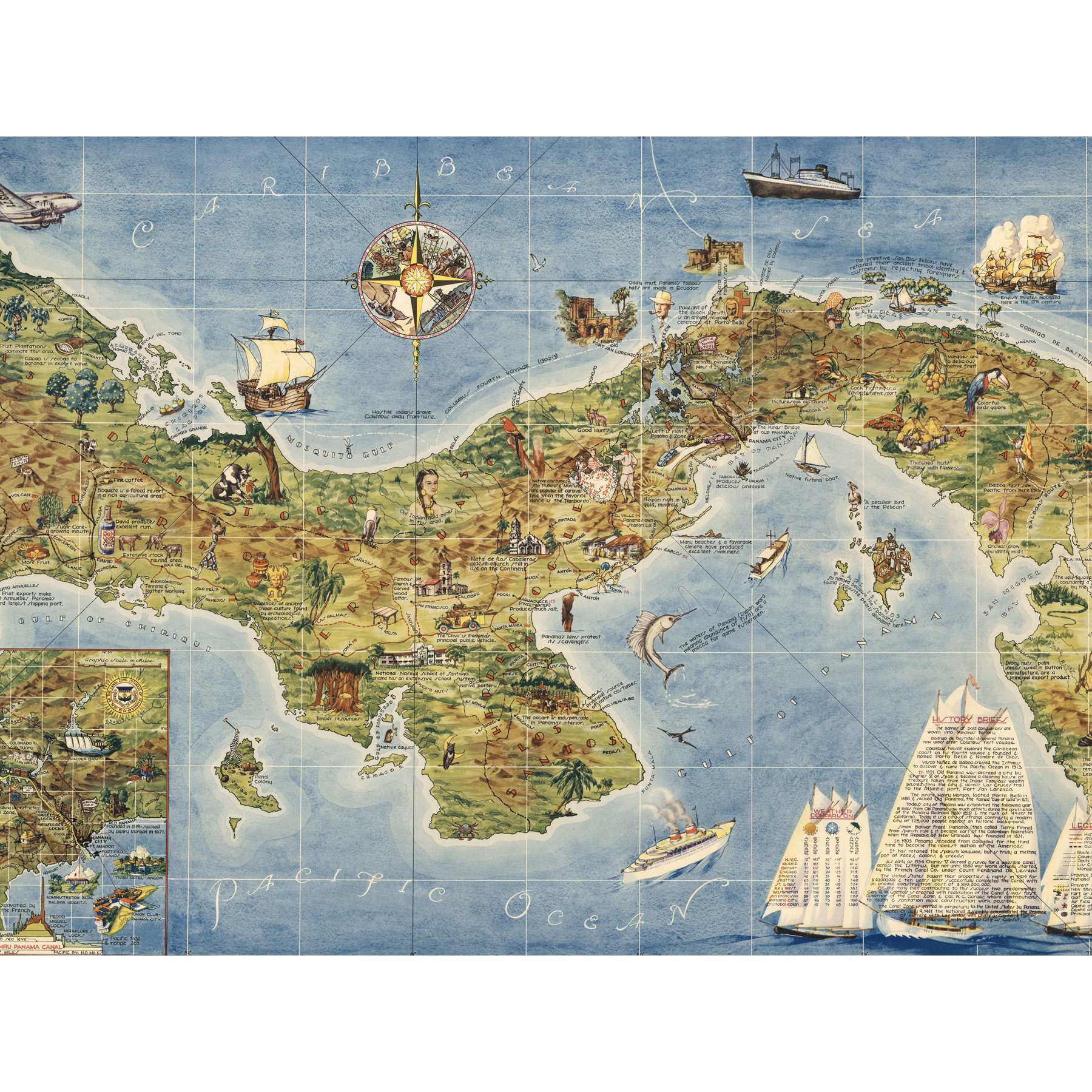 Map Herman 1941 Panama Canal Pictorial Extra Large XL Wall Art Poster ...