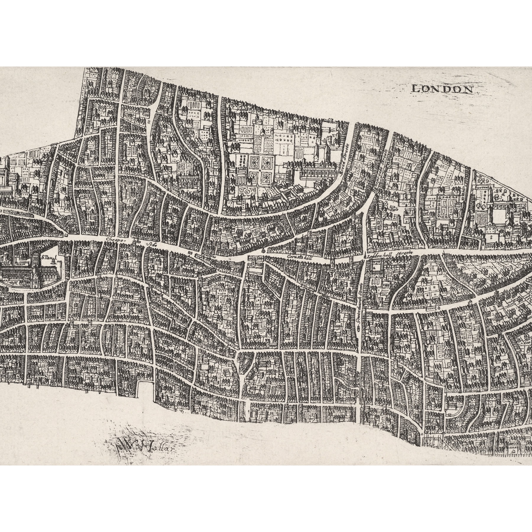 Map Hollar 1677 London City Before Great Fire 1666 Plan Extra Large XL ...