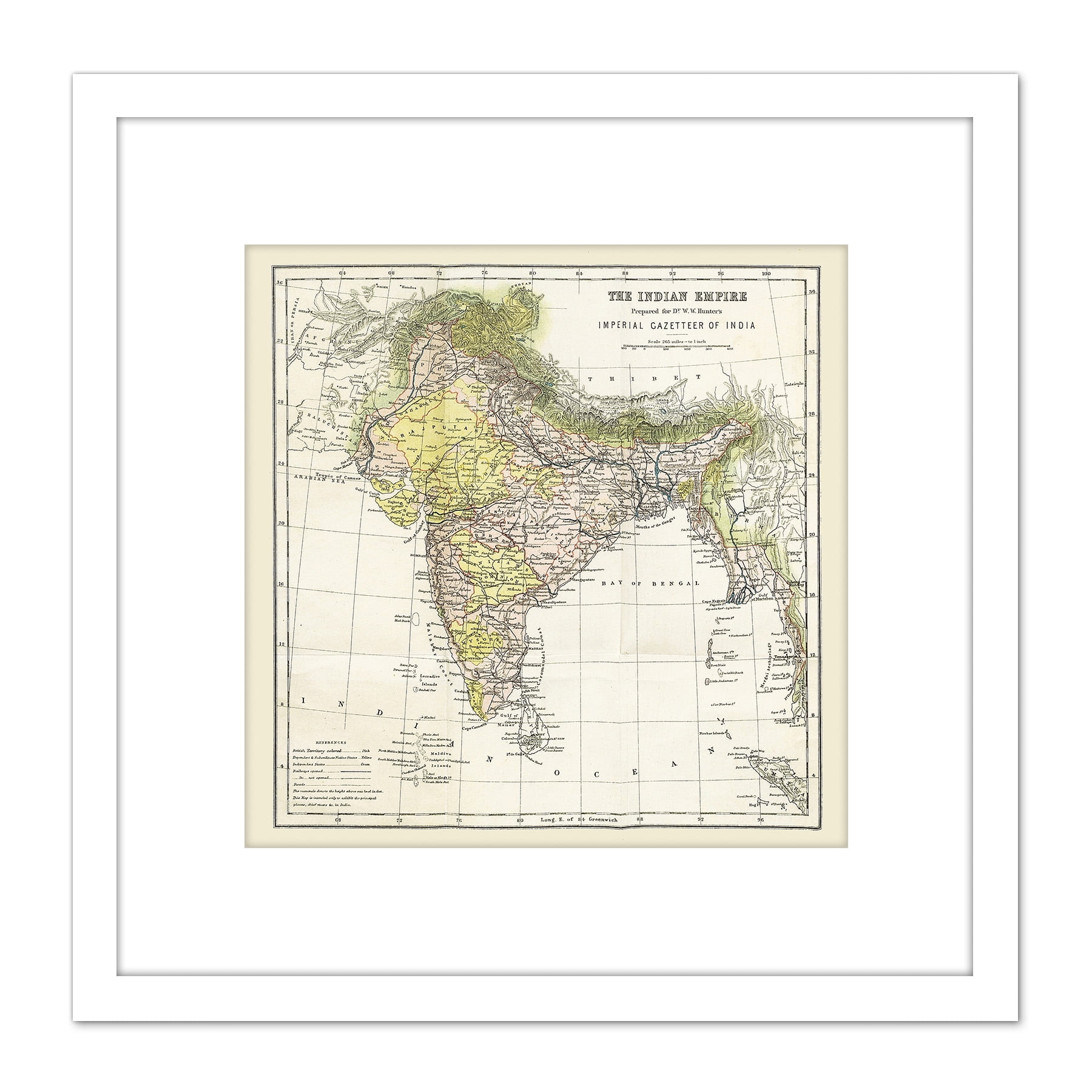 Map Hunter Imperial Gazetteer India Empire 8X8 Inch Square Wooden ...