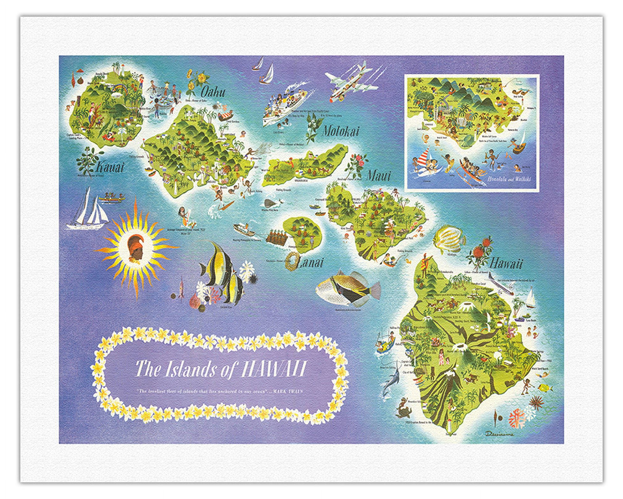 Map Islands of Hawaii - ‘The loveliest fleet of islands that lies anchored in any ocean’ -Mark ...