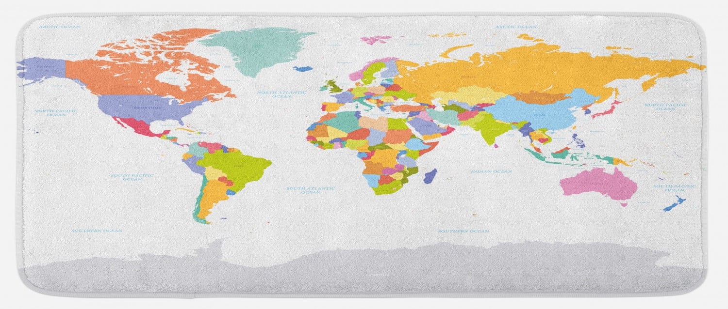 Map Kitchen Mat, Highly Detailed Political Map of the World Global ...