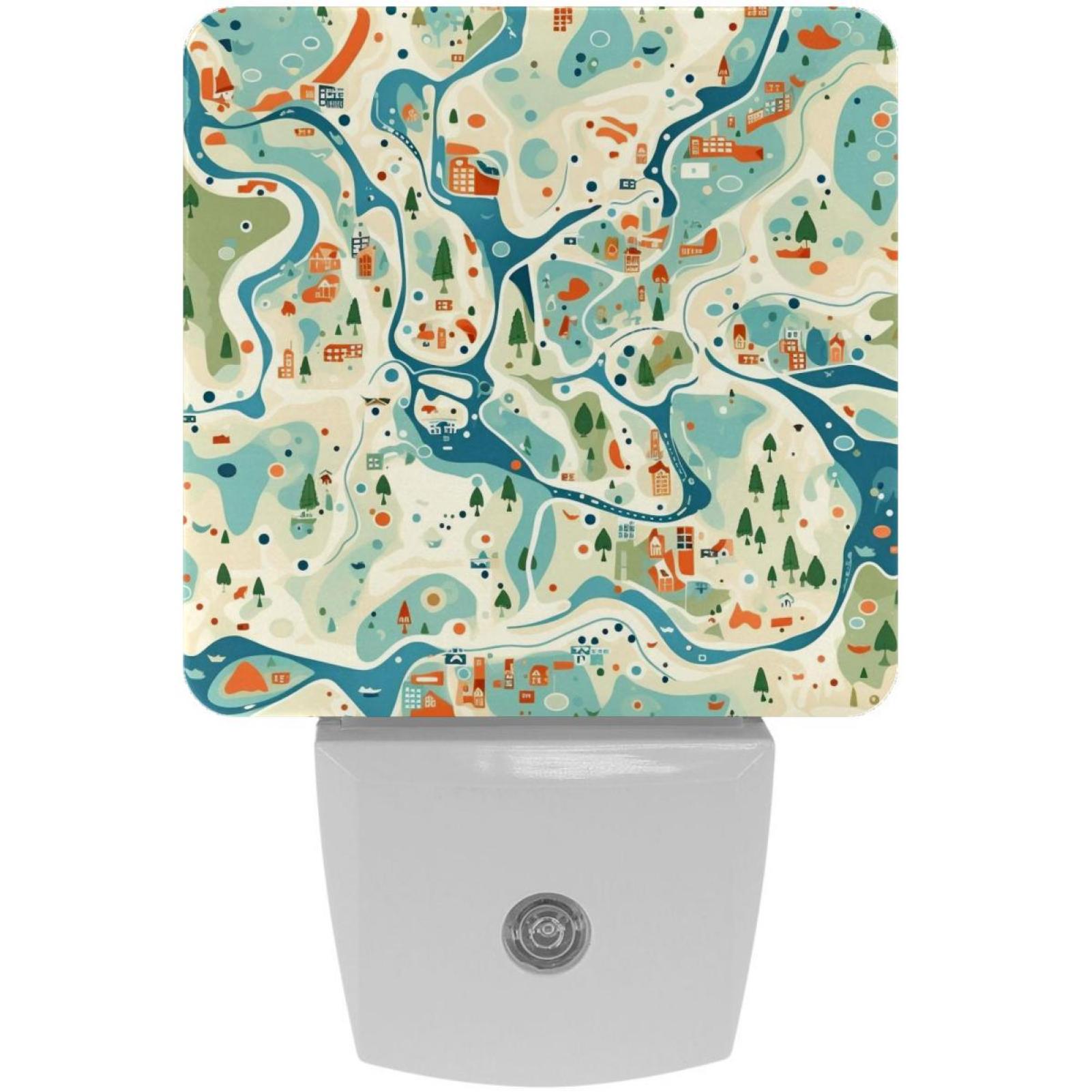 Map LED Square Night Lights - Energy Efficient Plug-in Wall Lamp with ...