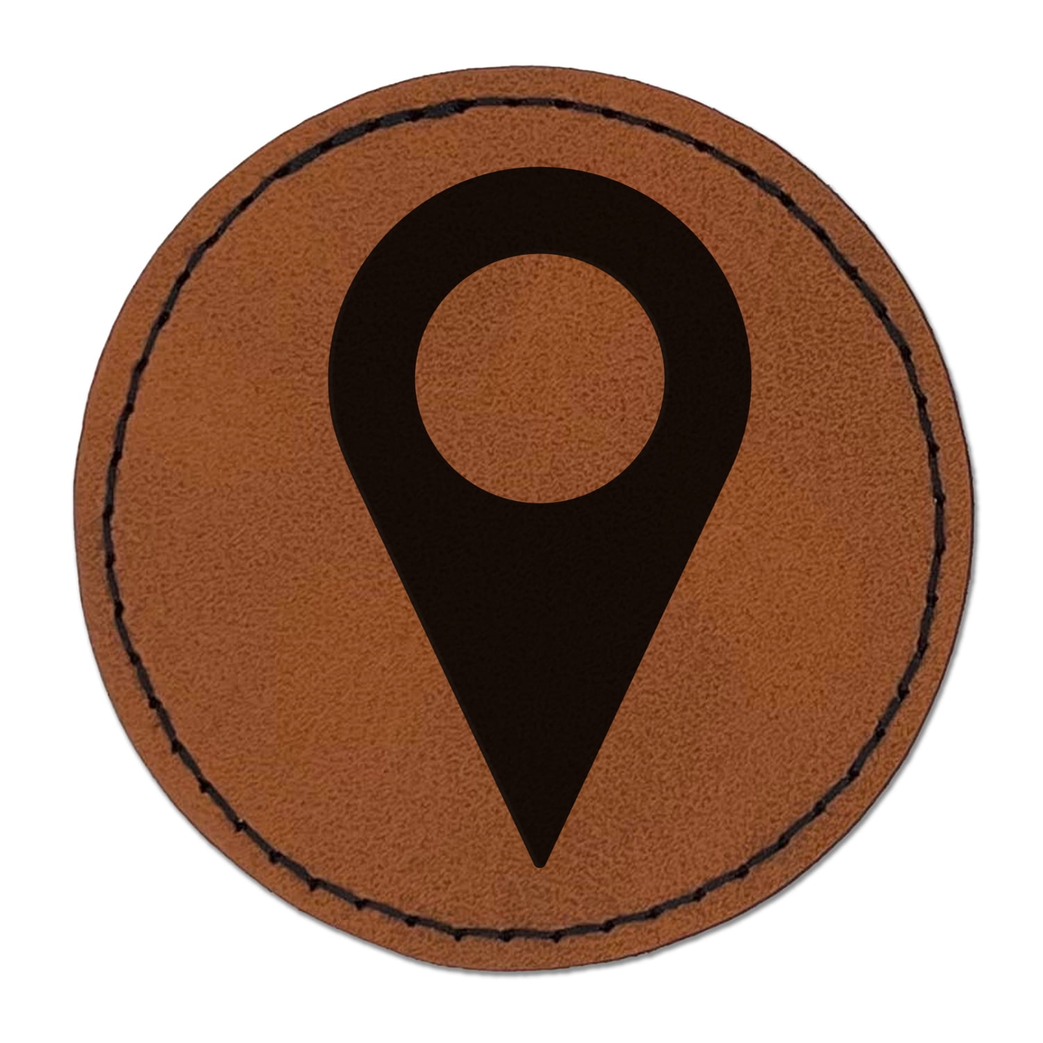 Map Location Symbol 2.5" Faux Leather Round Engraved Iron-On Patch ...