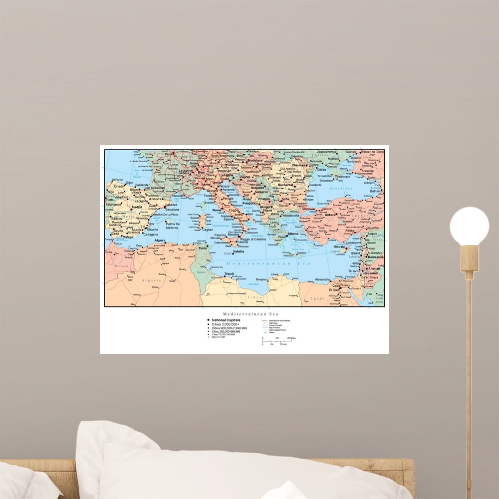 Map Mediterranean Europe Wall Mural Decal Sticker, Wallmonkeys Peel ...