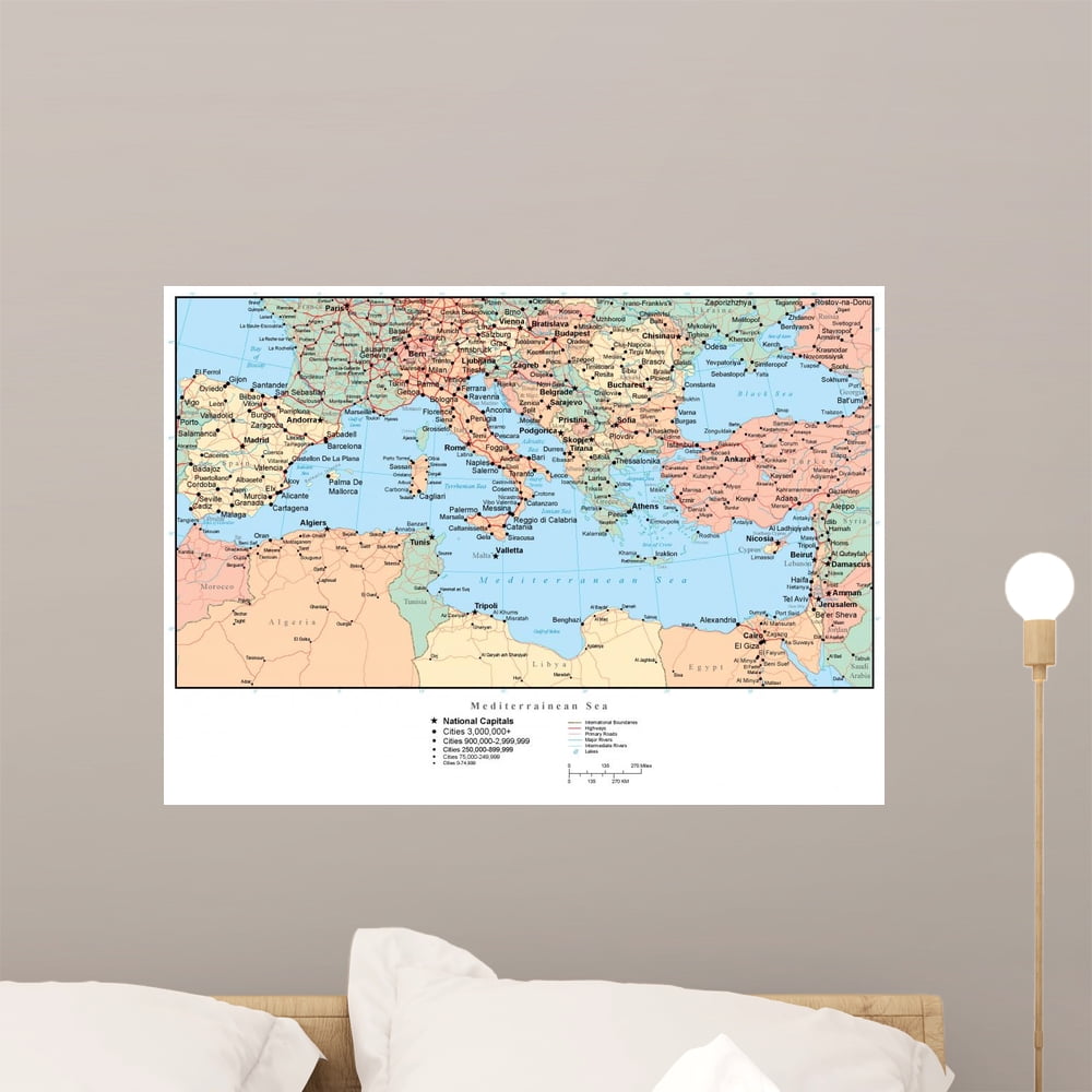 Map Mediterranean Europe Wall Mural Decal Sticker, Wallmonkeys Peel ...