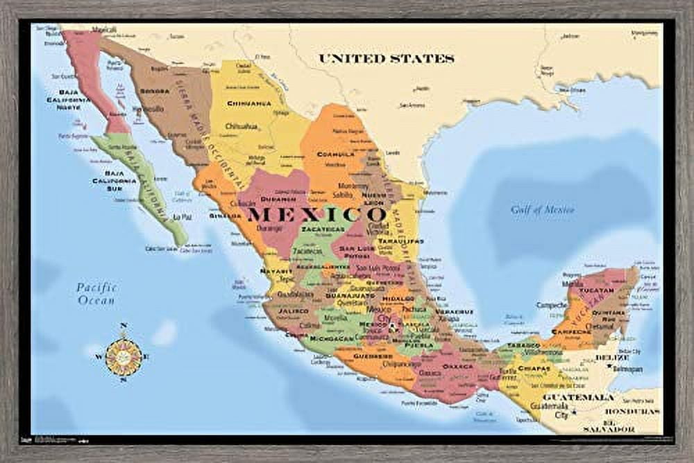 Map - Mexico Wall Poster, 22.375" x 34", Framed - Walmart.com