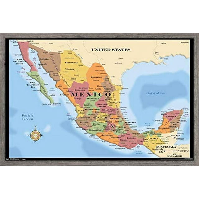 Map - Mexico Wall Poster, 22.375" x 34", Framed - Walmart.com