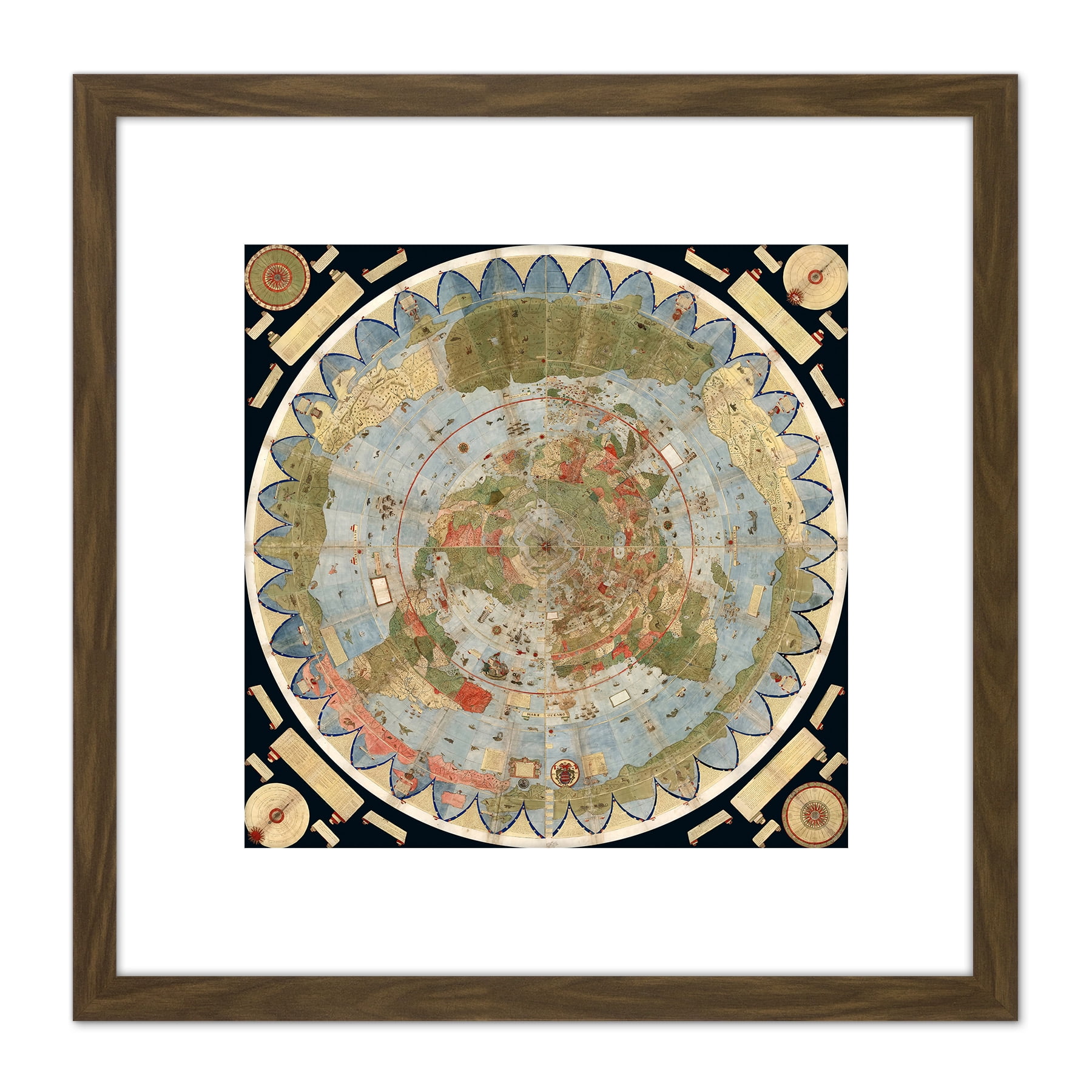 Map Monte 1587 Composite World Pictorial Chart 8X8 Inch Square Wooden ...