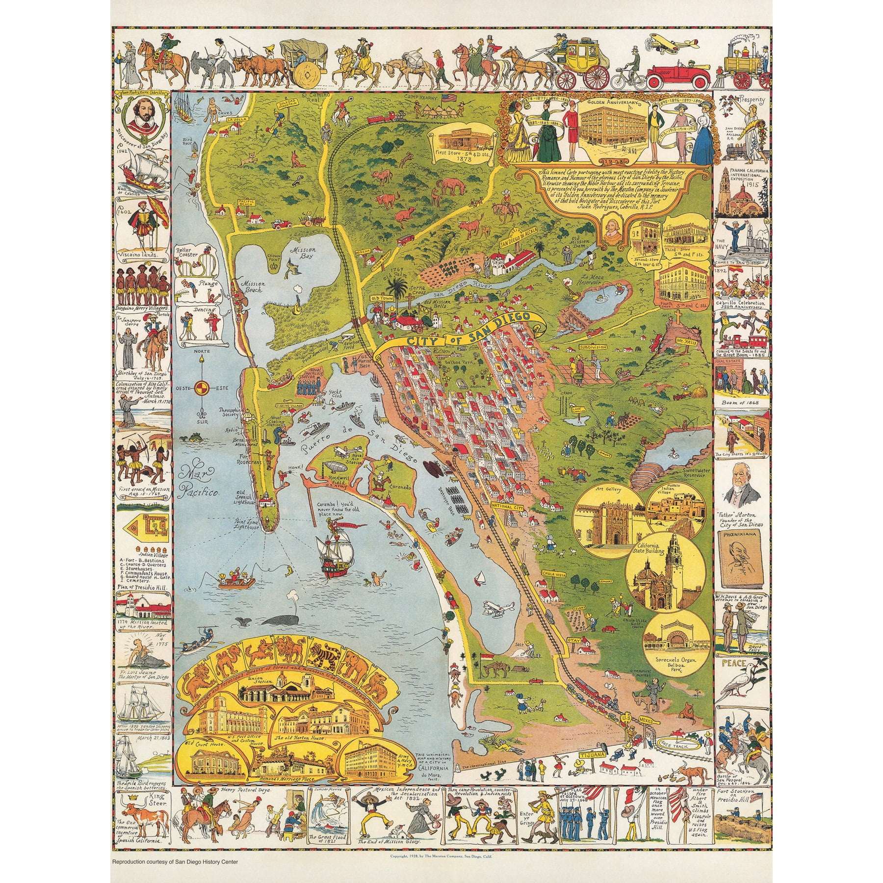 Map Mora 1928 City San Diego California Pictorial Extra Large XL Wall ...