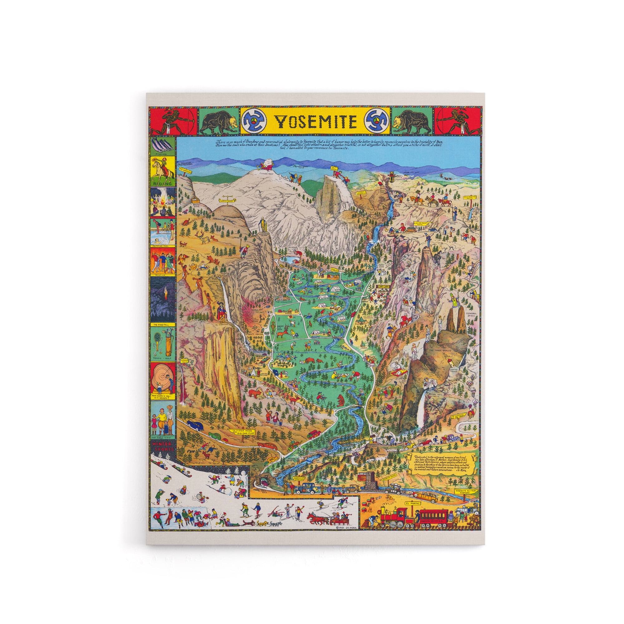 Map Mora 1931 Yosemite Valley Canvas Wall Art Print 12X16" - Walmart.com