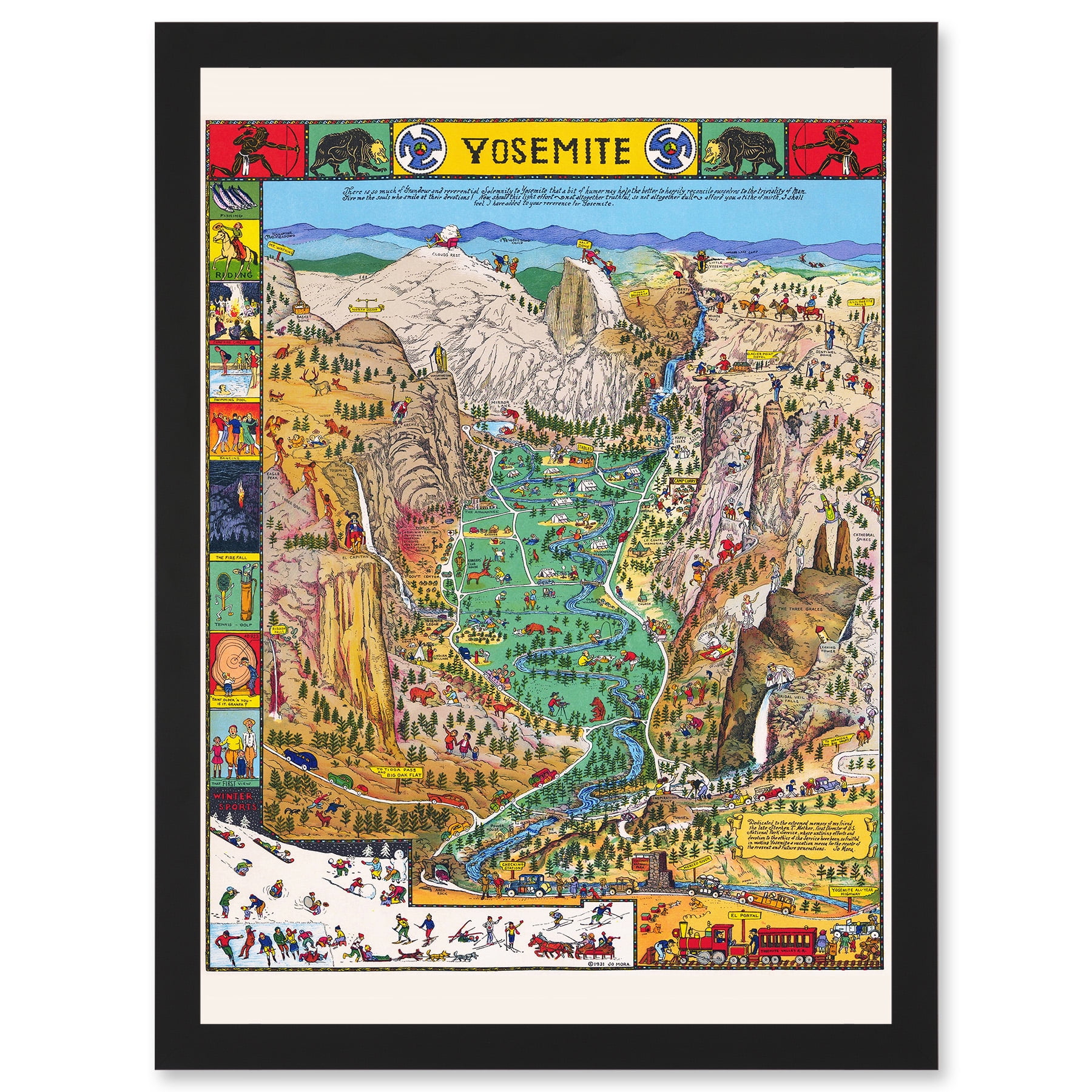 Map Mora 1931 Yosemite Valley Pictorial National Park USA Artwork ...