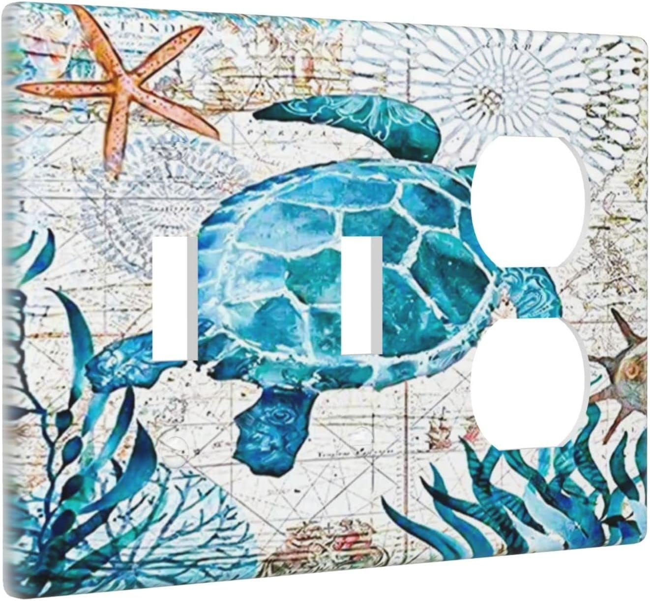 Map Nautical Turtle 3 Gang 2 Toggle 1 Duplex Light Switch Plate ...