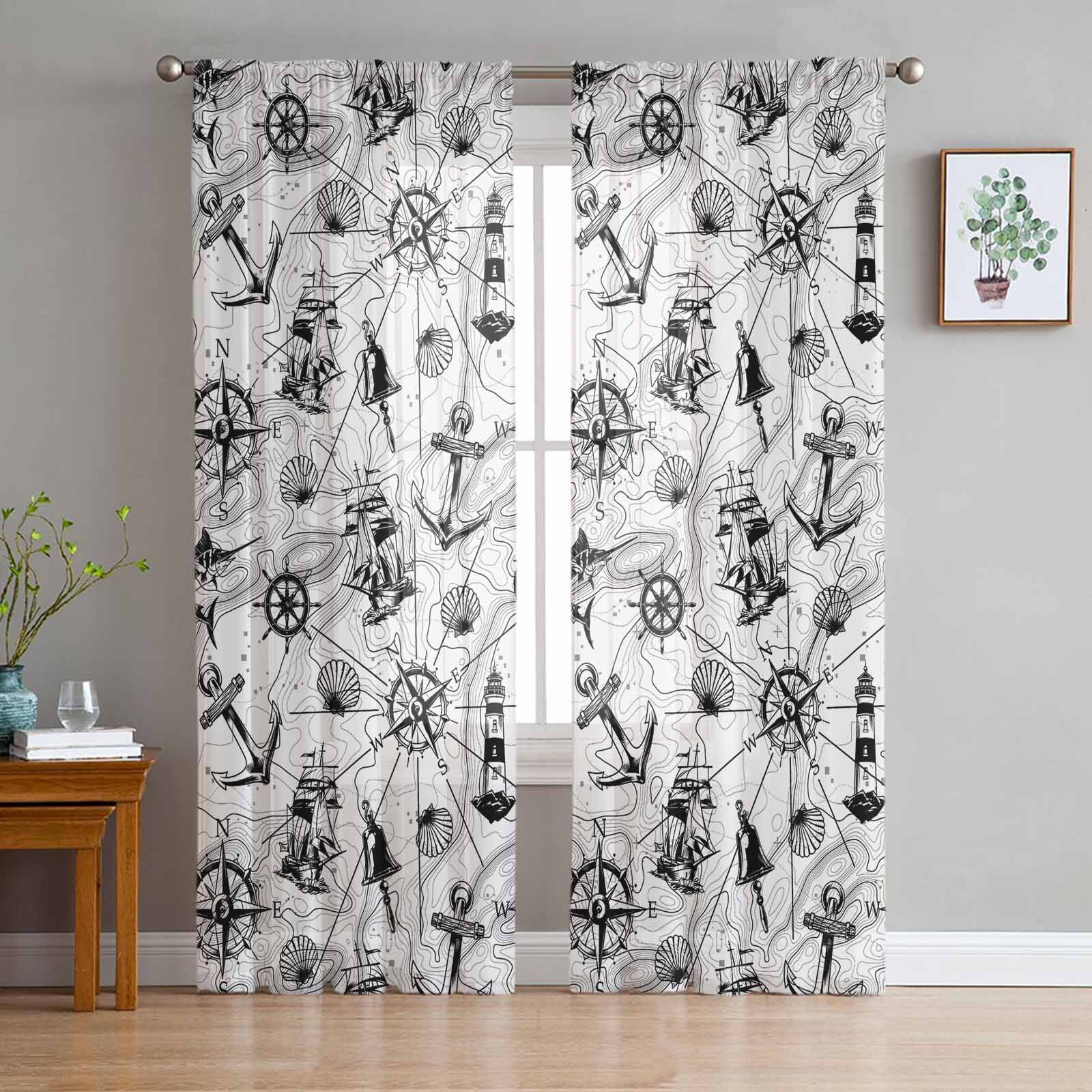 Map Navigation Ship Lines Retro Tulle Curtains for Living Room Bedroom ...