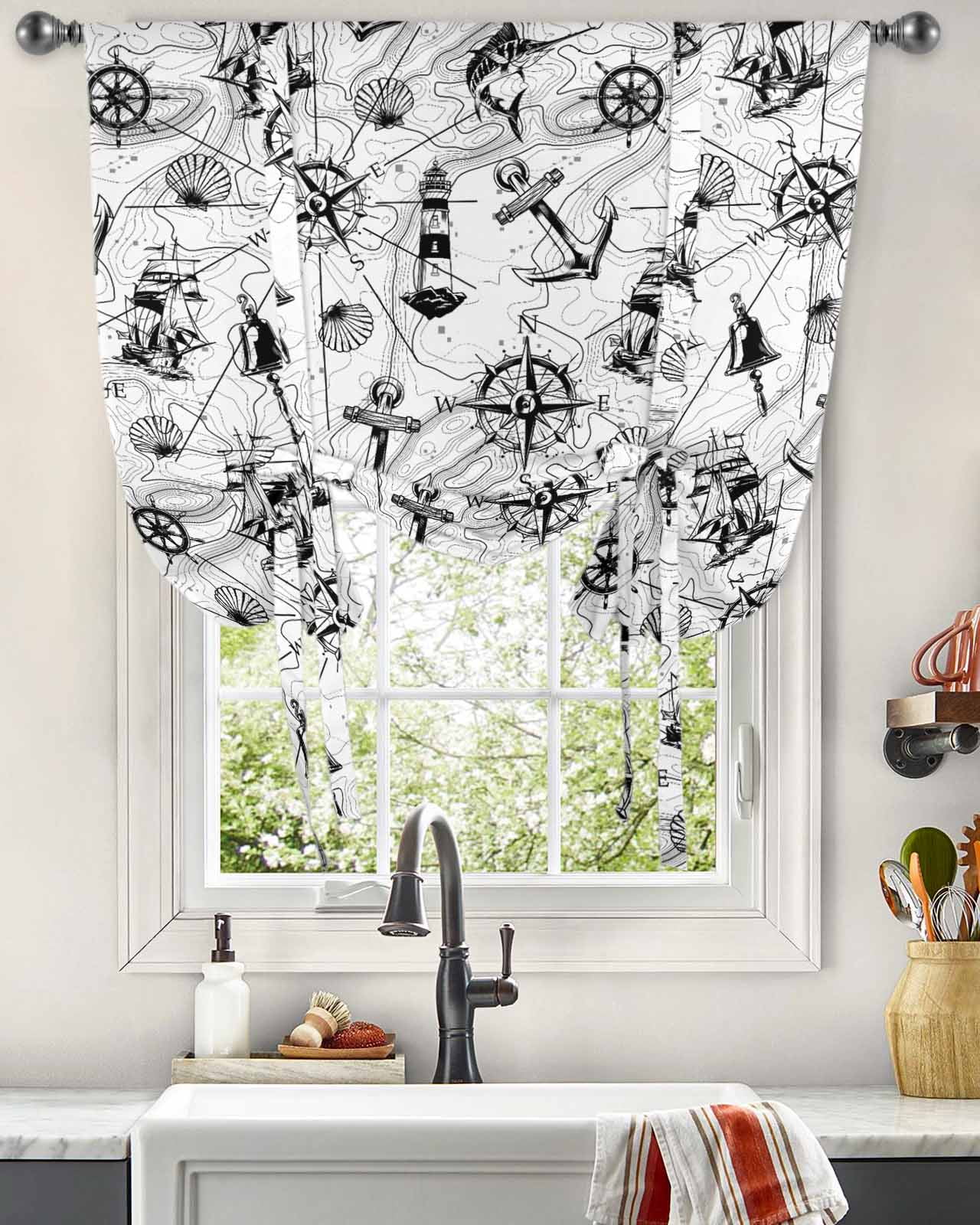 Map Navigation Ship Lines Retro Window Curtain for Living Room Home r ...