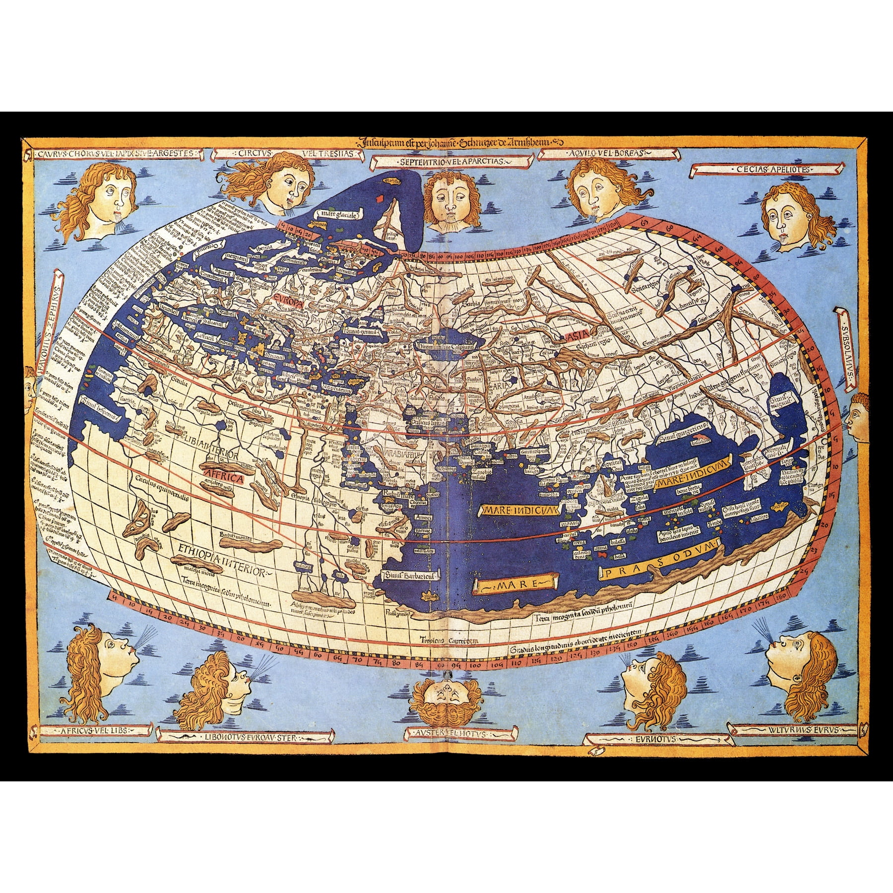Map Nicolas 1482 Ptolemy 2nd Century World Pictorial Extra Large XL ...